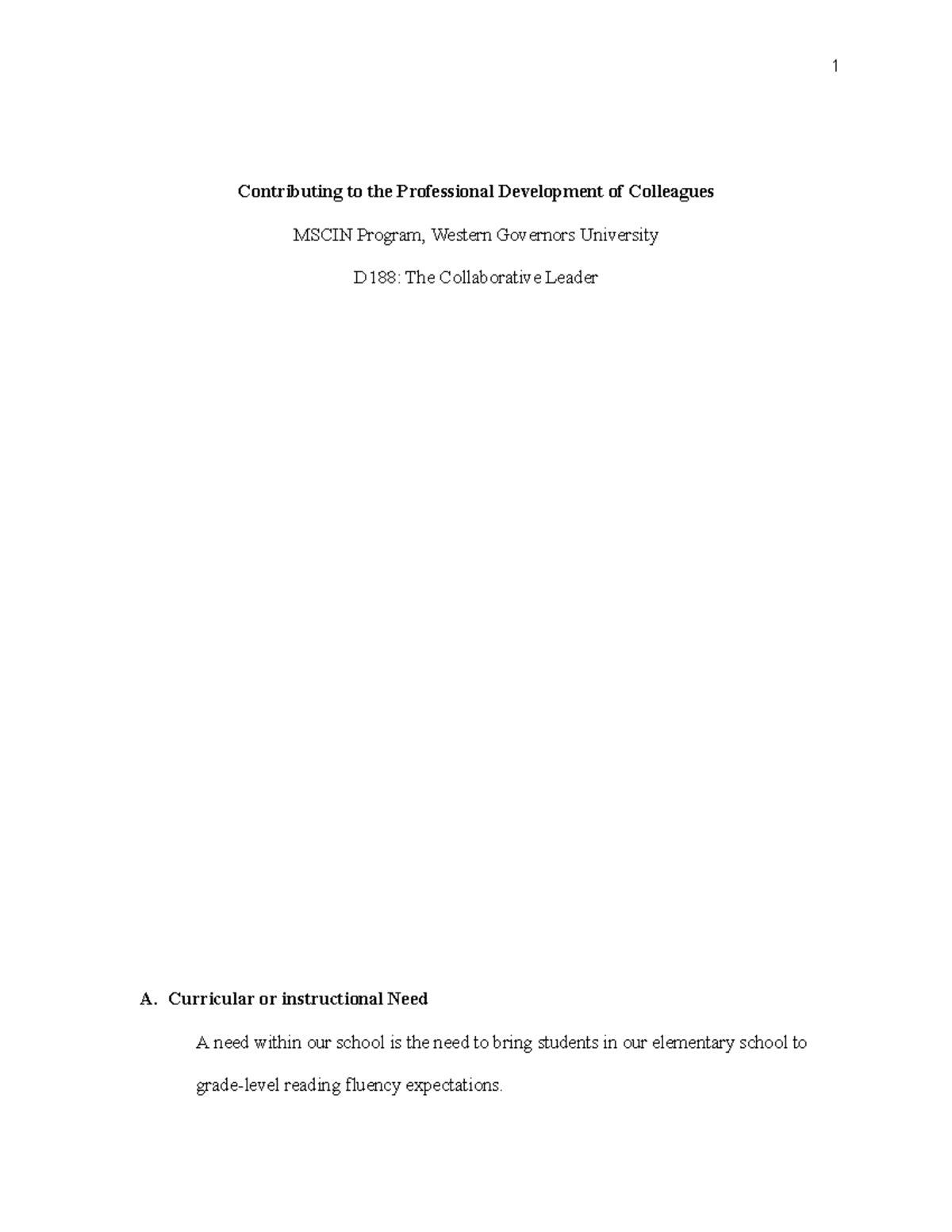 D188 Task 2 Pass - Contributing to the Professional Development of ...