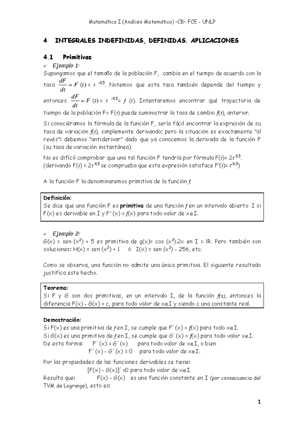 4. Apunte Integrales - Julio 2021 - 4 INTEGRALES INDEFINIDAS, DEFINIDAS. APLICACIONES 4 ...
