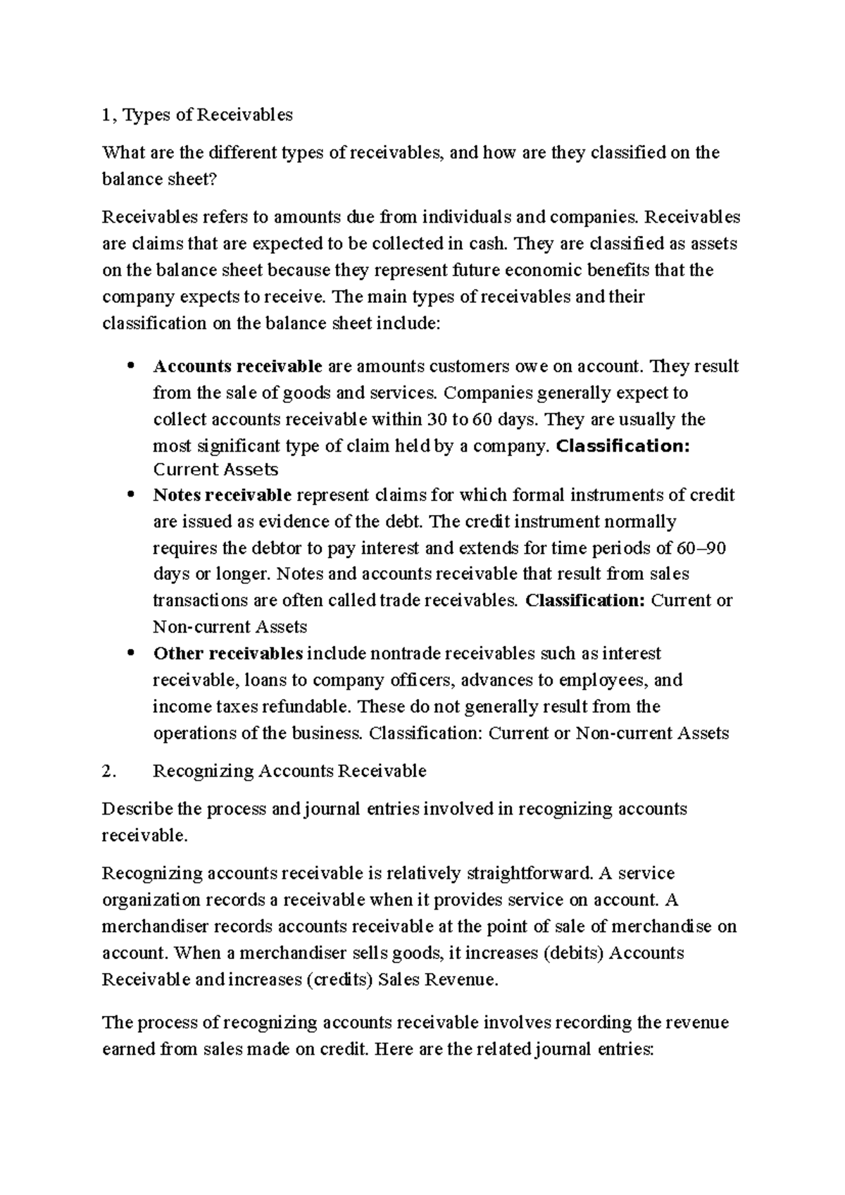 Kế toán - Tốt - 1, Types of Receivables What are the different types of ...