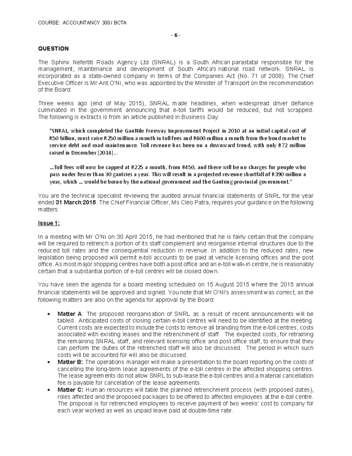 Practical Class Question - IAS 37 and IAS 19 - COURSE: ACCOUNTANCY 300 ...