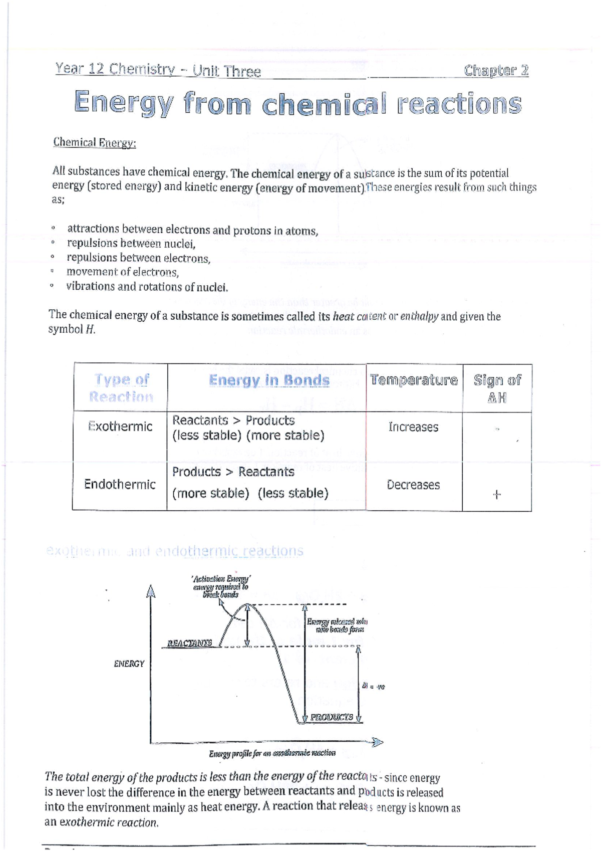 Energy from chemical reaction chapter 2 - Studocu