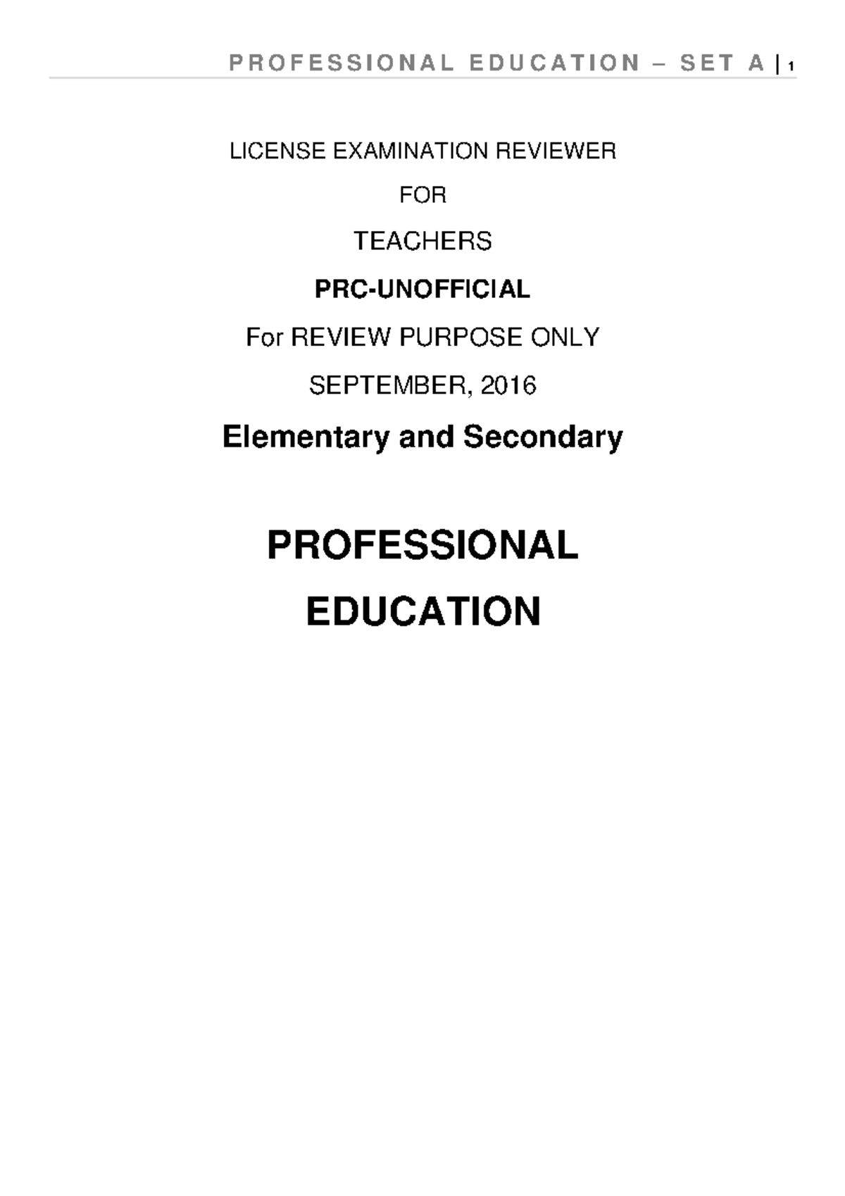 Sample/practice exam 2016 - LICENSE EXAMINATION REVIEWER FOR TEACHERS ...