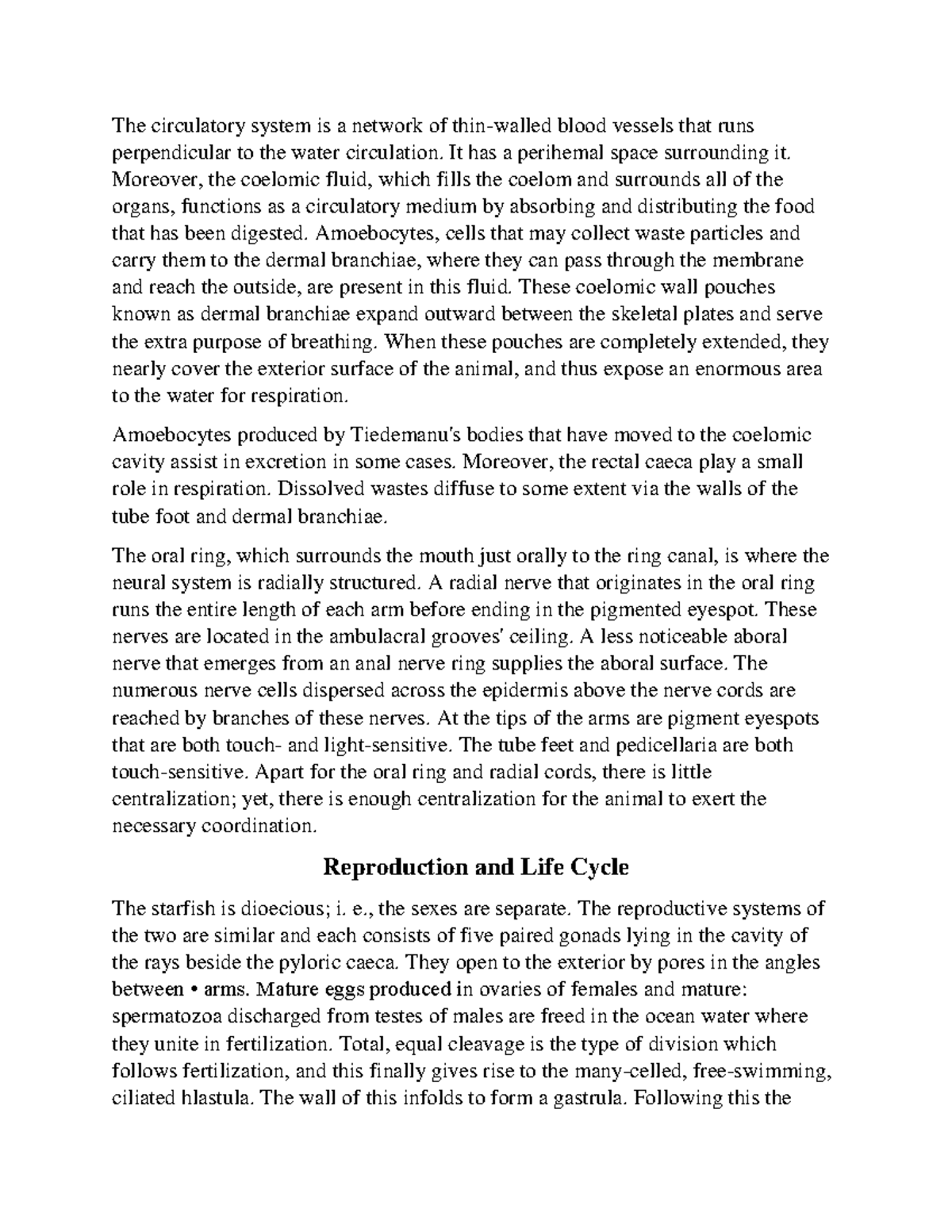 Zoology Chapter 15 [ Phylum Echinodermata ]part 4 - The circulatory ...