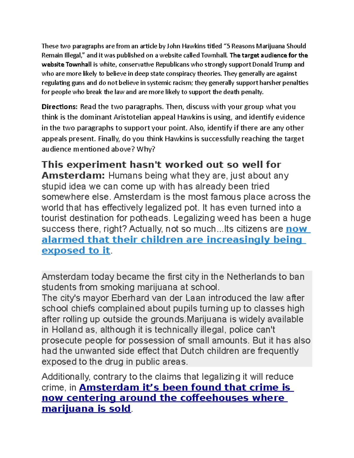 Hawkin's Aristotelian Appeals practice 2 - These two paragraphs are ...