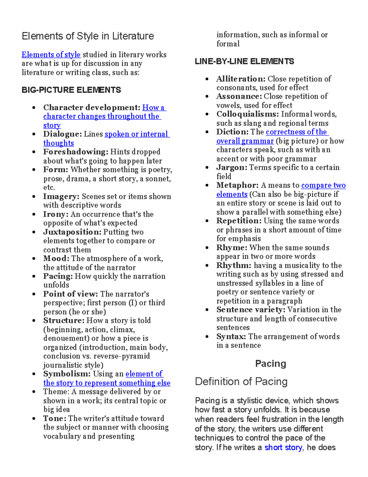 Elements of Style in Literature - Elements of Style in Literature ...