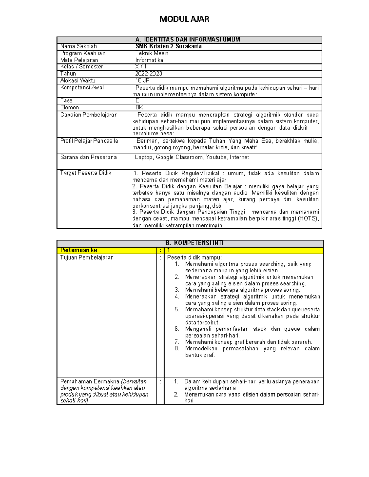 Modul AJAR BK BARU - MODUL AJAR A. IDENTITAS DAN INFORMASI UMUM Nama ...