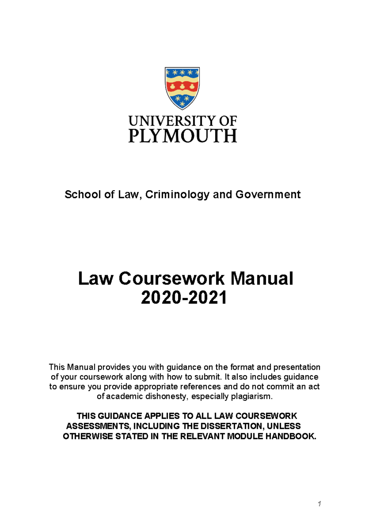 Law Coursework Manual 2020-21 - 1 School of Law, Criminology and ...