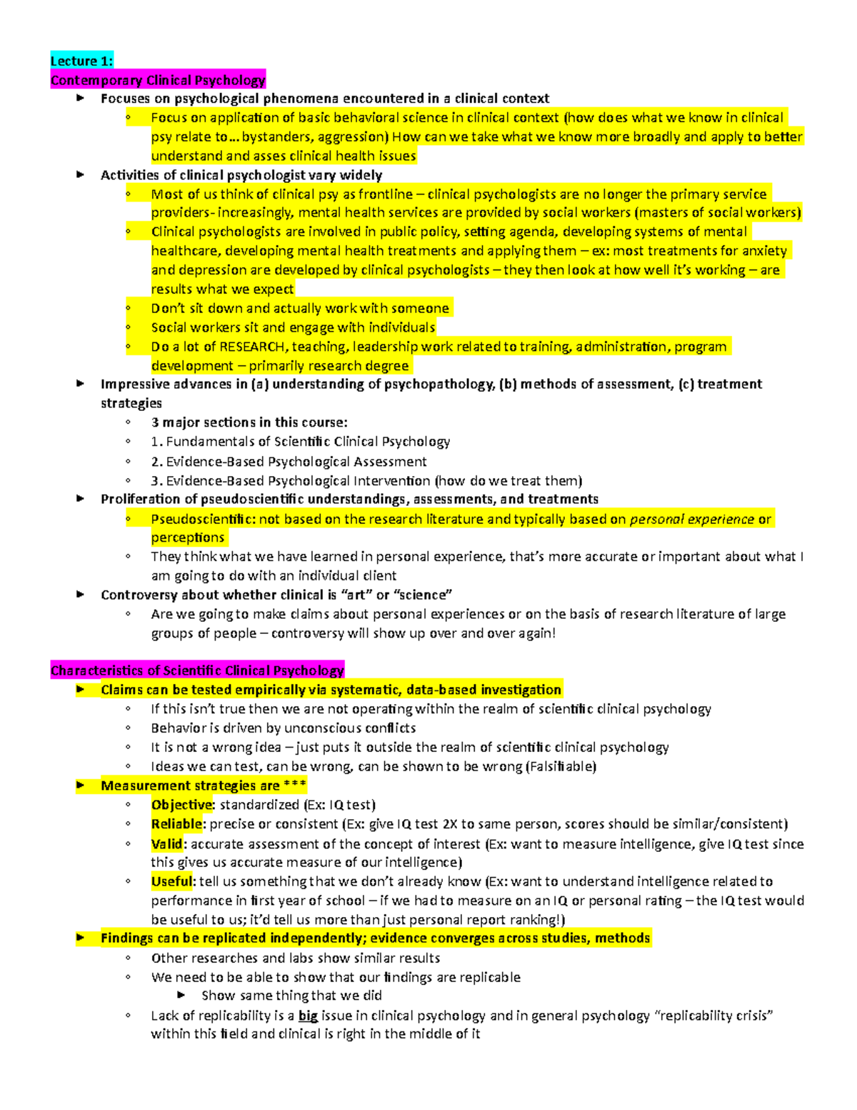 Clinical Psy - Exam 1 Review - Lecture 1: Contemporary Clinical ...