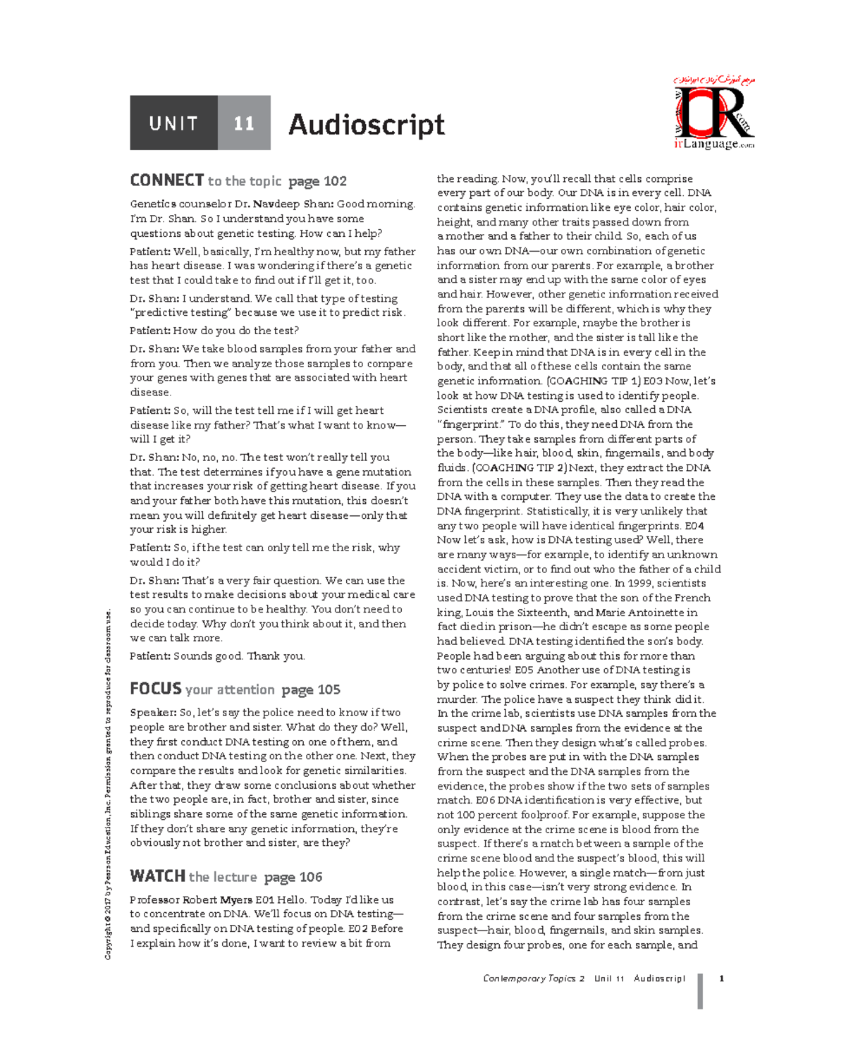 CONT TP LVL2 0808 U11 SB audio - Contemporary Topics 2 Unit 11 Audioscript 1 Copyright © 2017 by ...