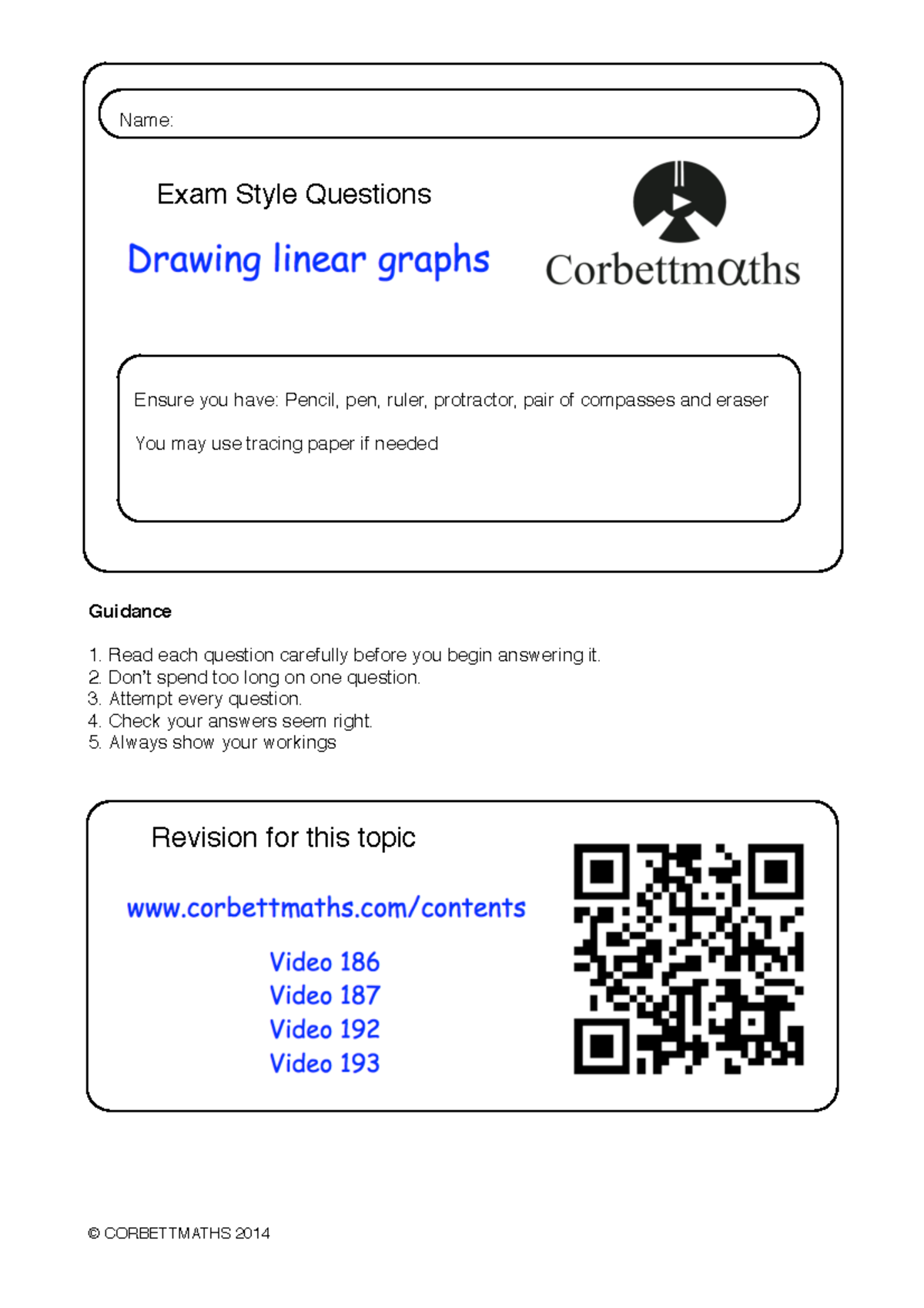 Drawing linear graphs pdf - Name: Exam Style Questions Ensure you have ...