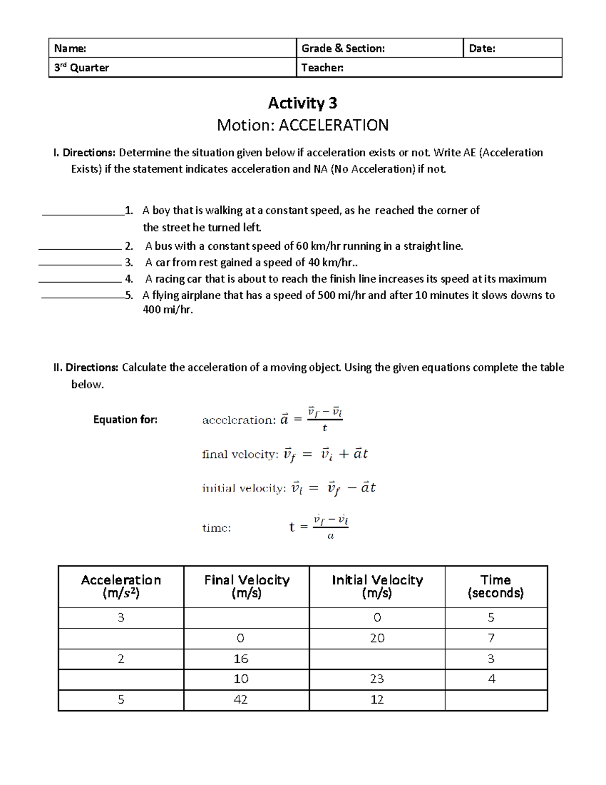 3rd-Quarter-Activity-3- Module-5-6 - Activity 3 Motion: ACCELERATION I ...