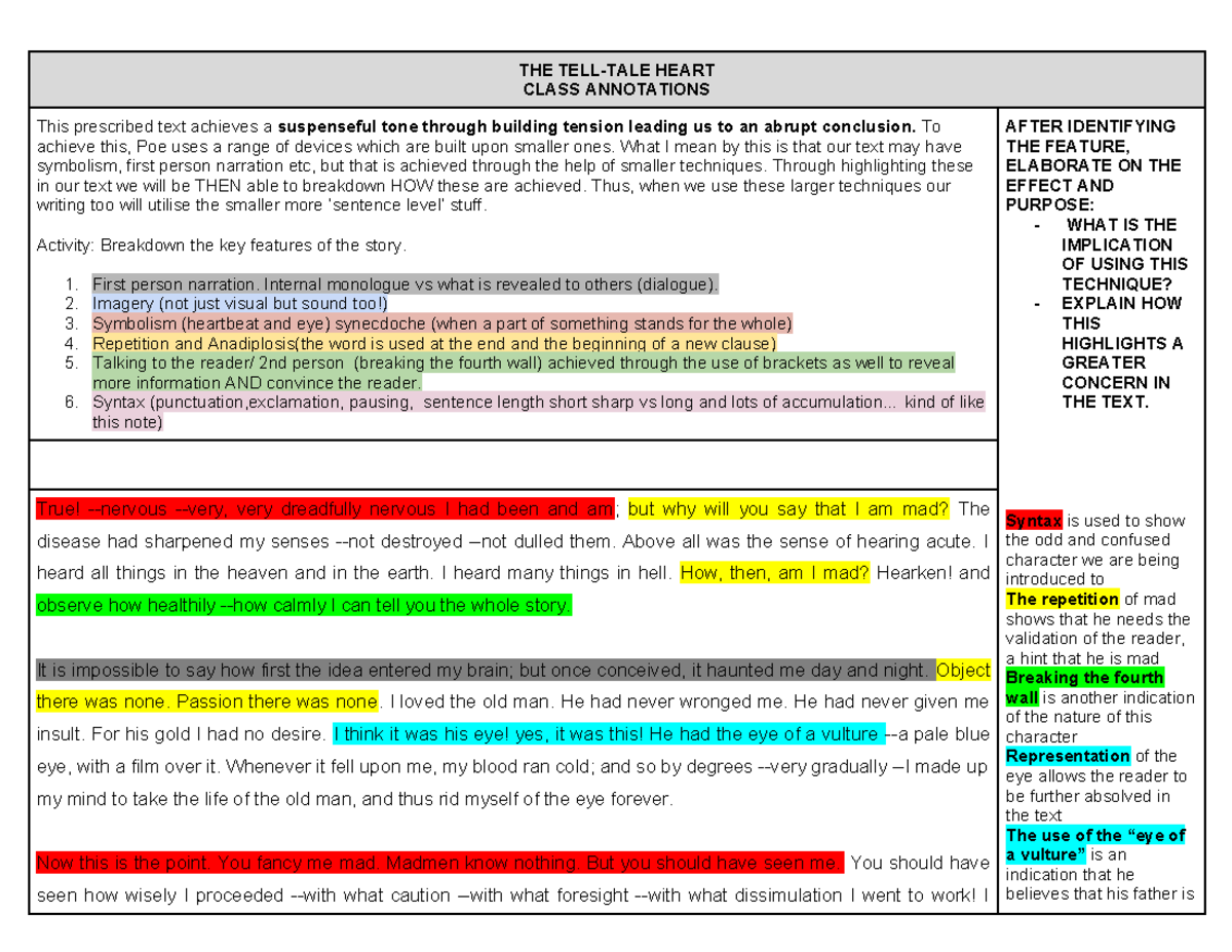 2024 Year 11 The Tell-Tale Heart- Class Analysis - THE TELL-TALE HEART ...