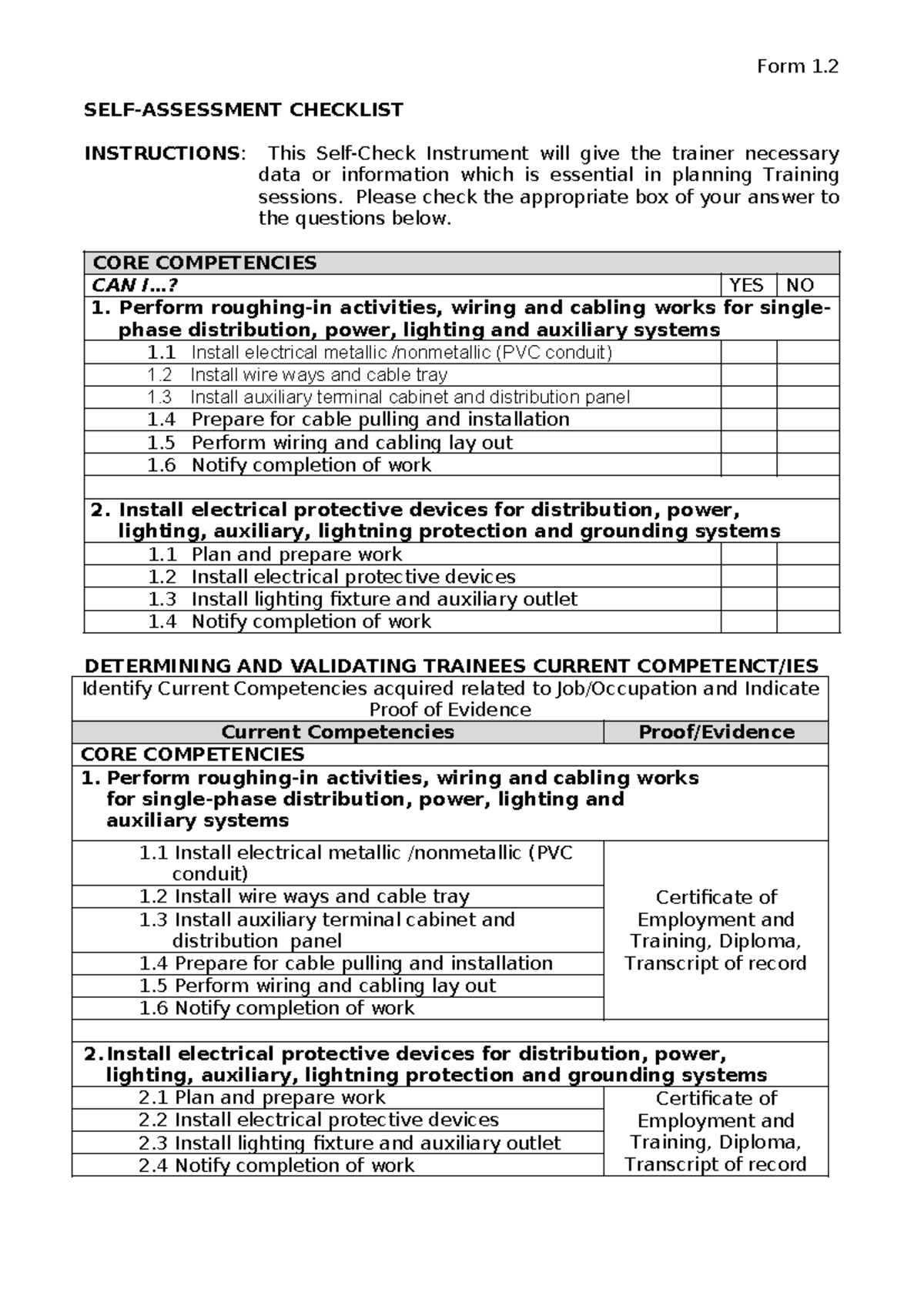 1. Trainees Training Requirements ( Torres) - Form 1. SELF-ASSESSMENT ...