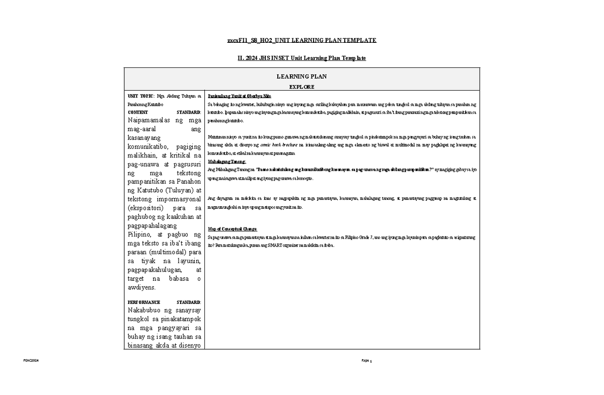 FIL S8 T1 UNIT- Learning-PLAN - zxcxFI1_S8_HO2_UNIT LEARNING PLAN ...