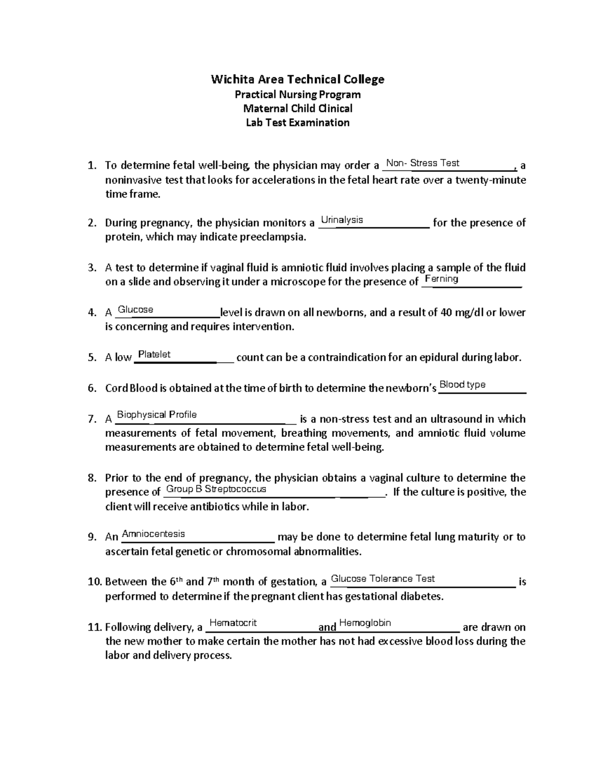 Lab Test Exam - Lab exam - Wichita Area Technical College Practical ...