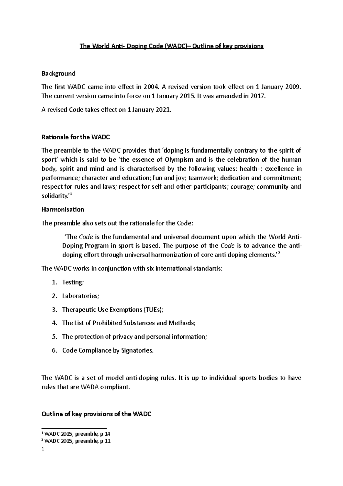 Overview of the World Anti Doping Code - The World Anti- Doping Code ...