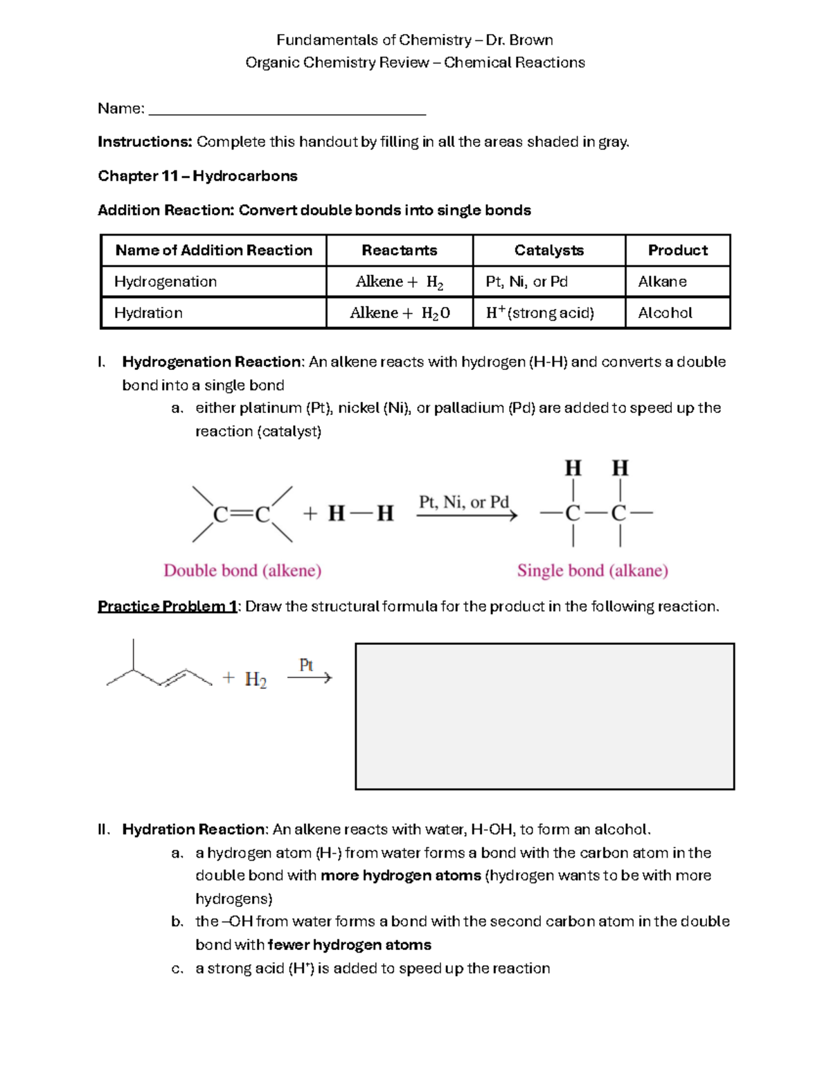 Organic Chemistry Reaction Review 4-11-24 - Organic Chemistry Review ...