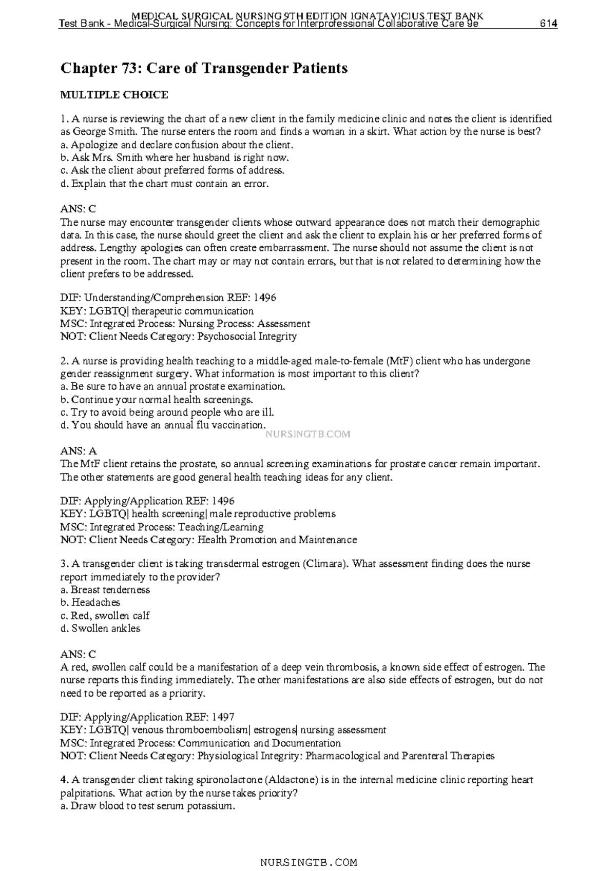 Chapter 73 Care of Transgender Patients - NU1205 - Studocu