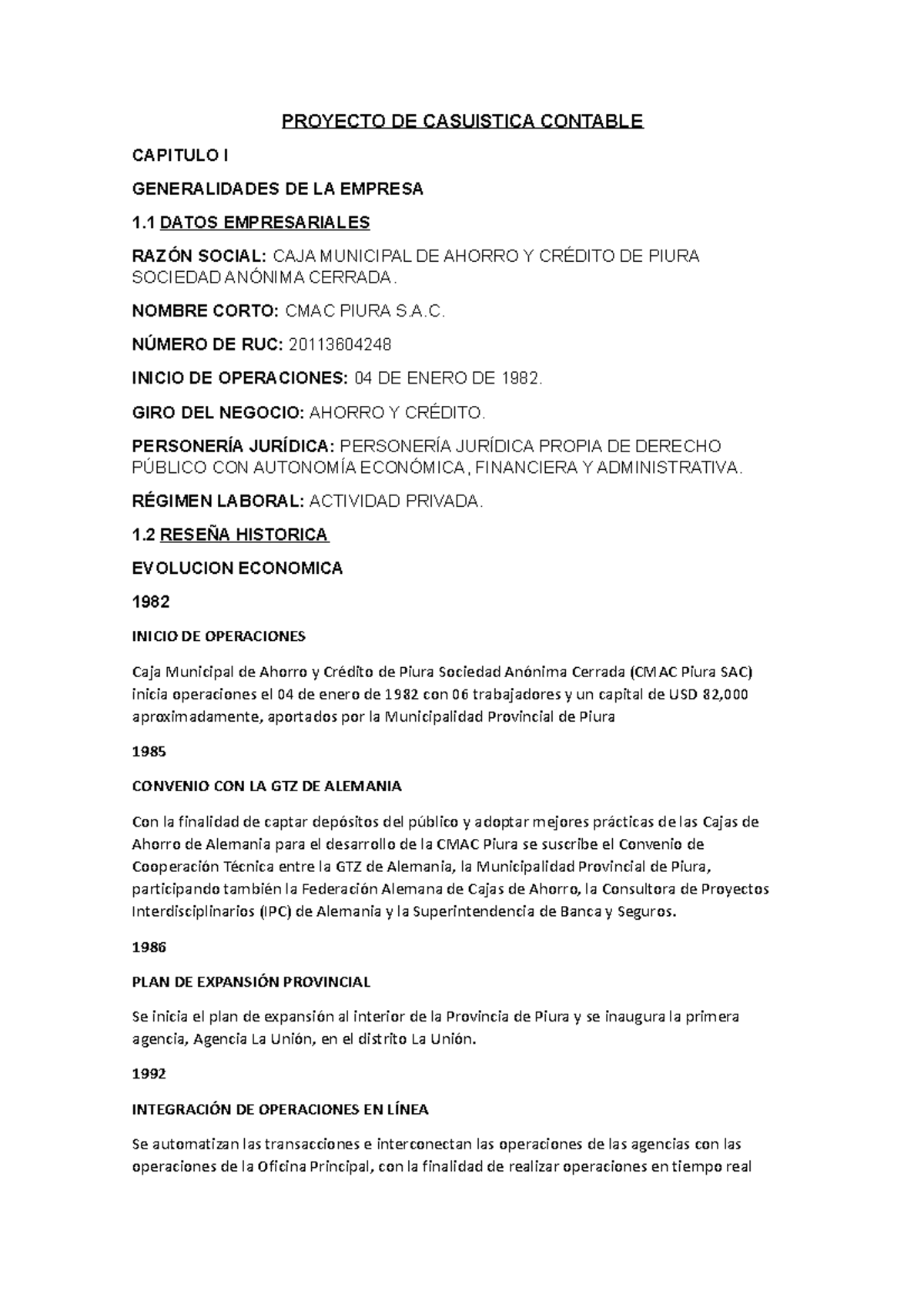 Proyecto DE Casuistica Contable - PROYECTO DE CASUISTICA CONTABLE ...