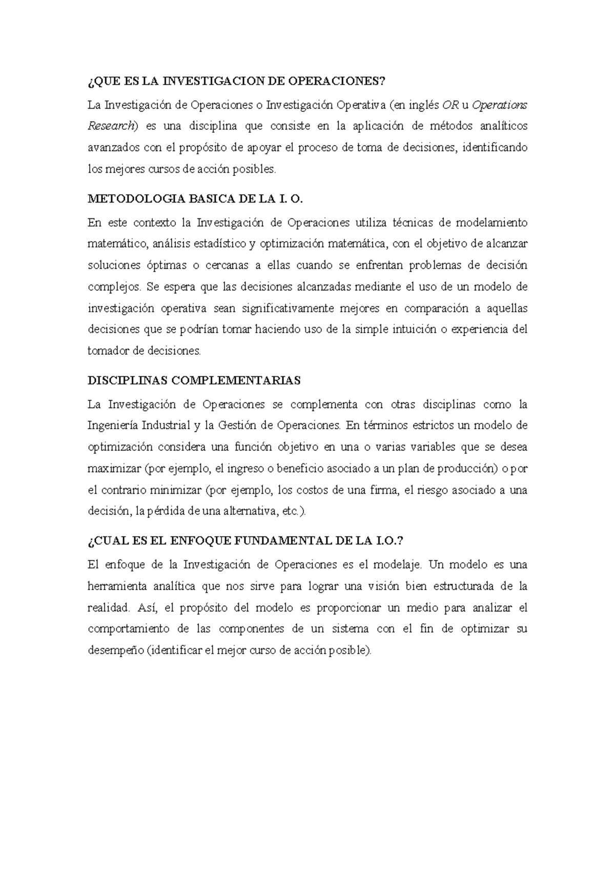 Preguntas Y Respuestas - ¿QUE ES LA INVESTIGACION DE OPERACIONES? La Investigación de ...