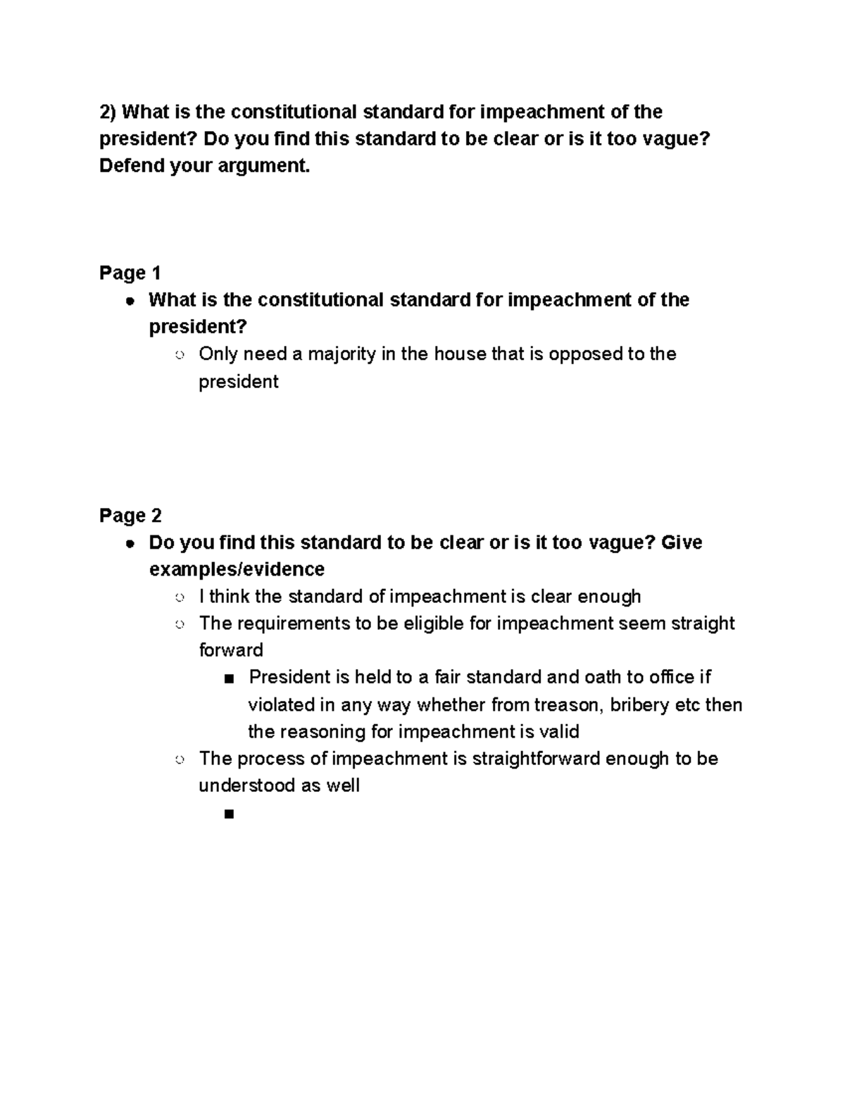 Response Paper Rough Draft - 2) What is the constitutional standard for ...