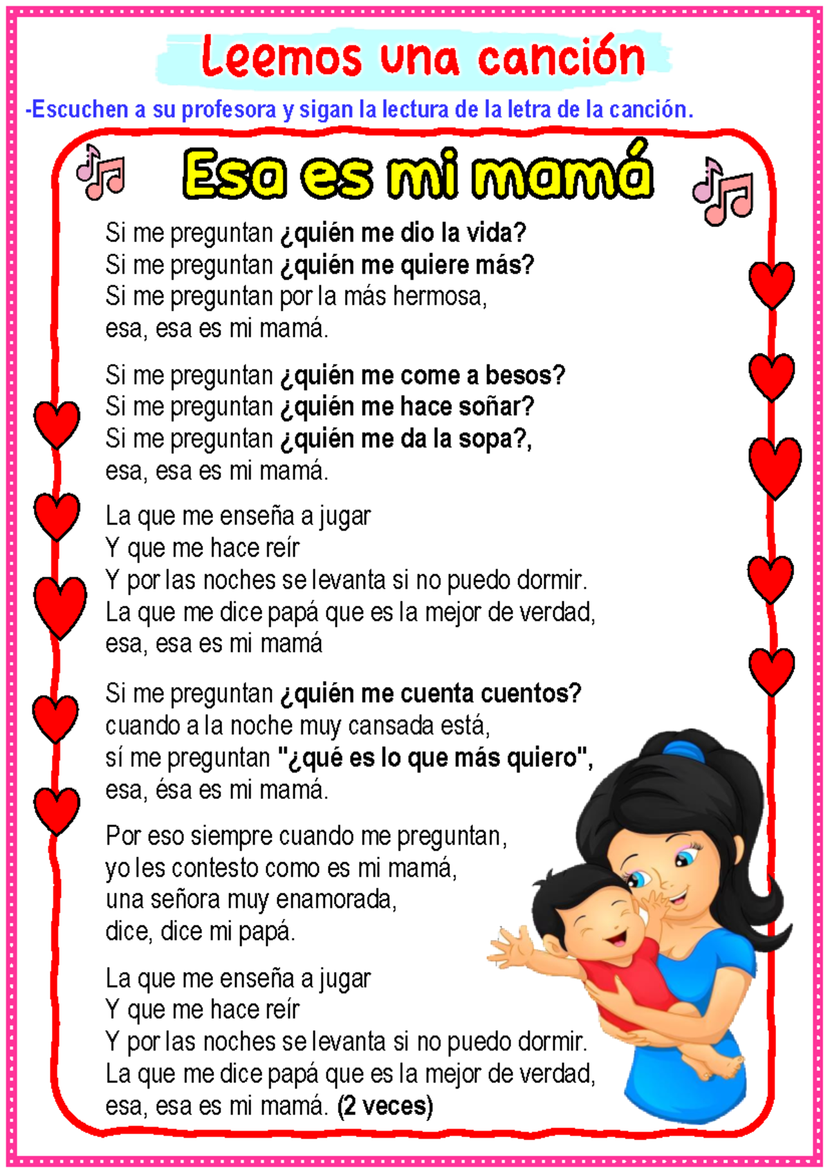 Ficha Canción ESA ES MI MAMÁ 2024 Maestra Janet - Escuchen a su ...