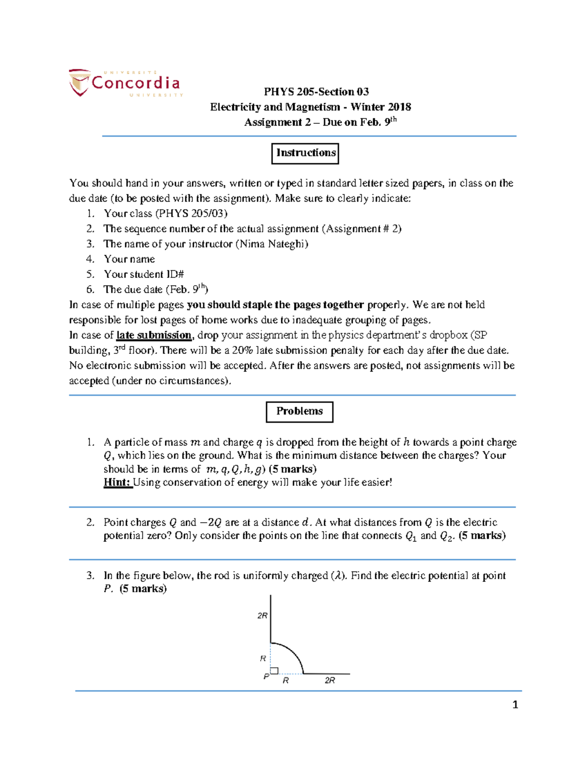 A2 - Exam/Practice - 1 PHYS 205-Section 03 Electricity and Magnetism ...
