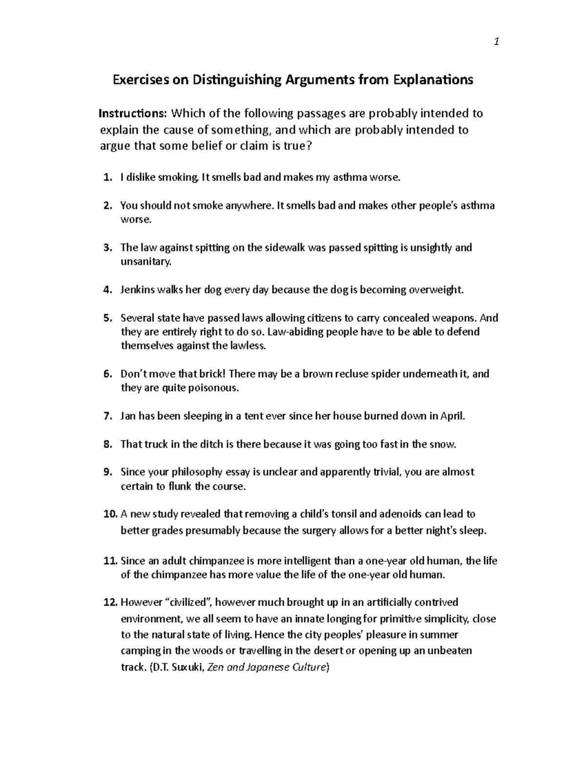 Exercises Distinguishing Arguments from Explanations - Exercises on Distinguishing Arguments ...