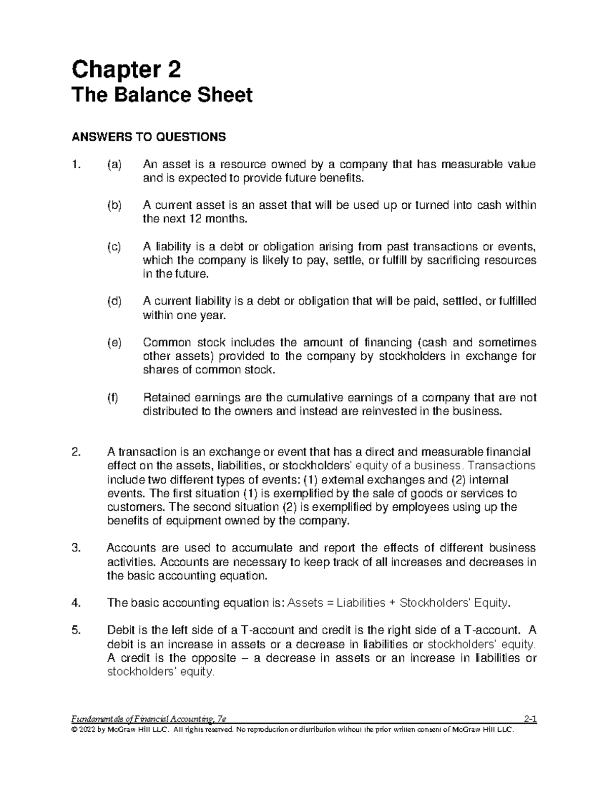 Chapter 2 ACC 201 Answers - Fundamentals of Financial Accounting, 7e 2 ...
