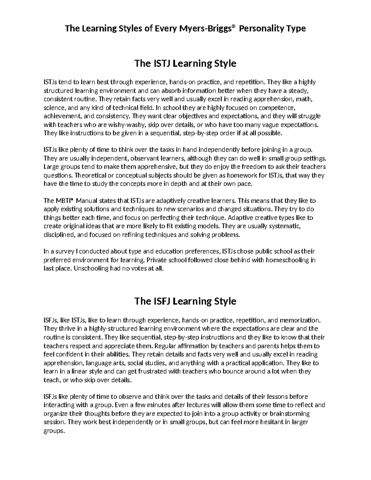 The Learning Styles of Every Myers-Briggs® Personality Type - The ISTJ ...