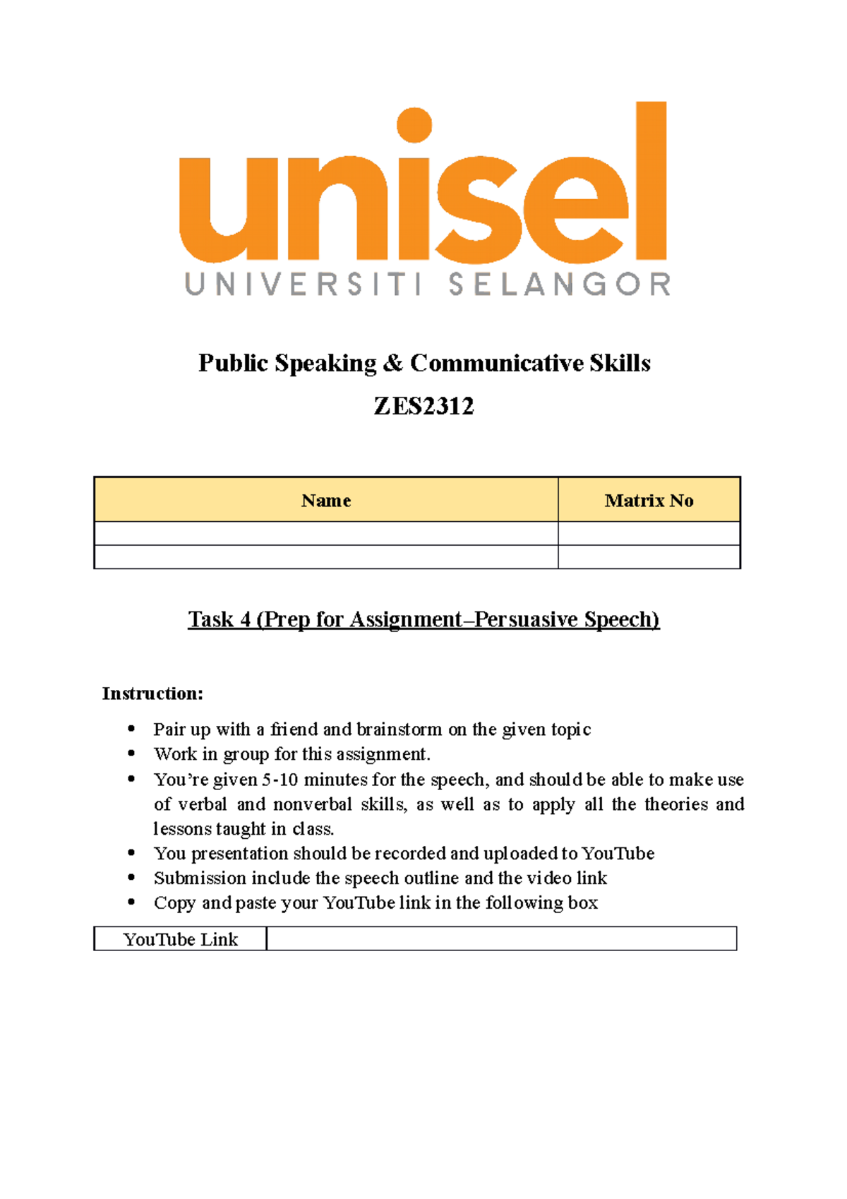 Task 4 Persuasive speech - Public Speaking & Communicative Skills ZES ...