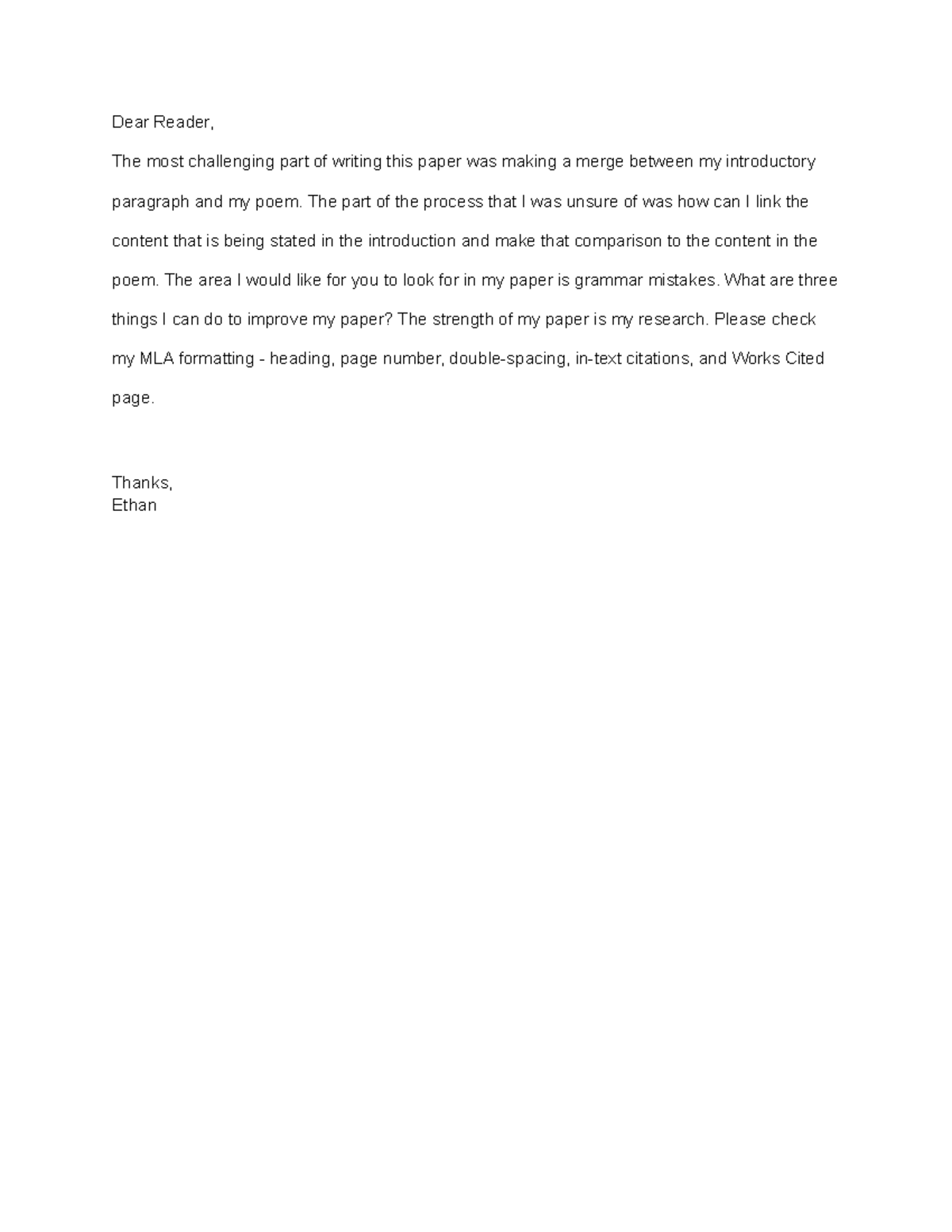 Dear reader - peer review work - Dear Reader, The most challenging part ...