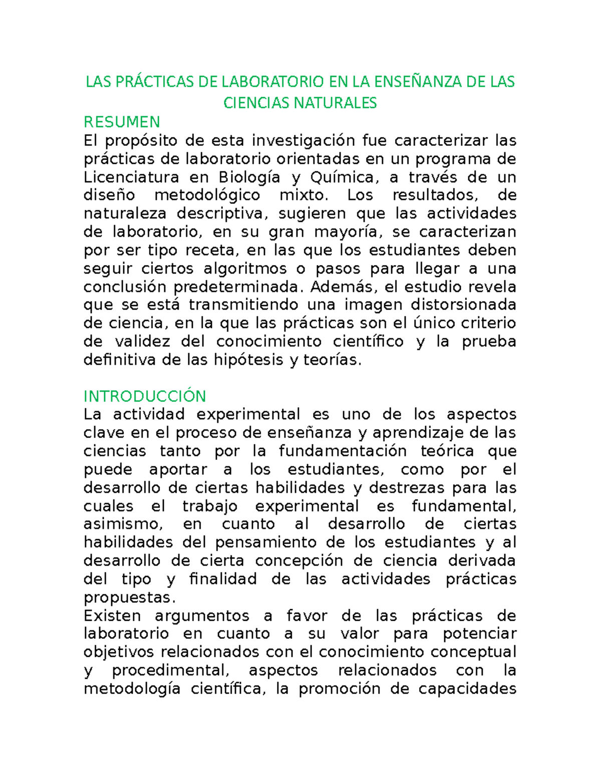 Practicas de laboratorio - LAS PRÁCTICAS DE LABORATORIO EN LA ENSEÑANZA ...