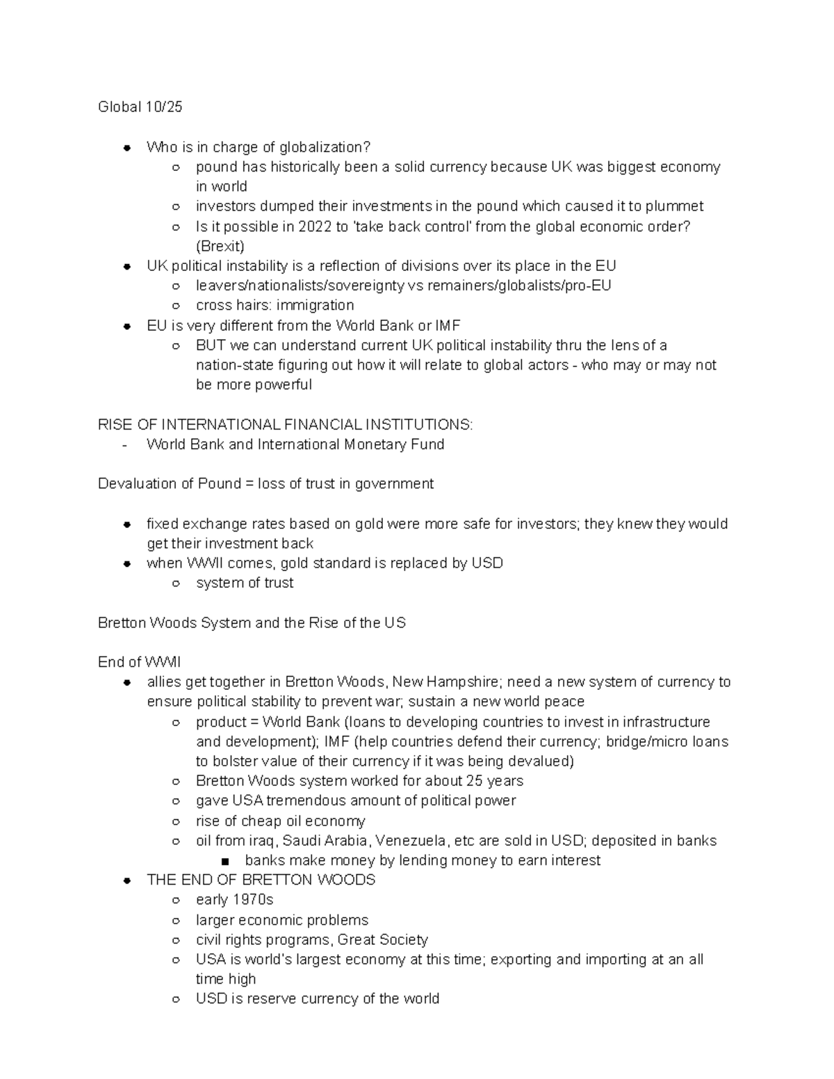 Global Notes 10 25 - Global 10/ Who is in charge of globalization ...
