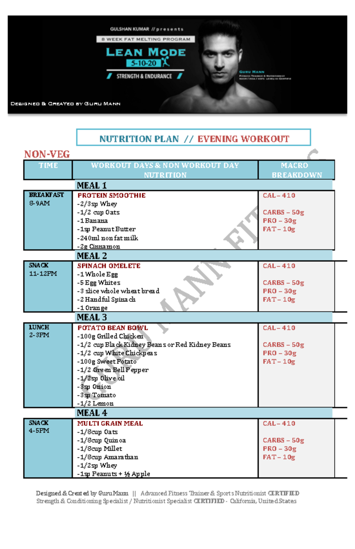 LEAN MODE Nutrition Plan Morning Evening by Guru Mann - Designedठ⃚ ...