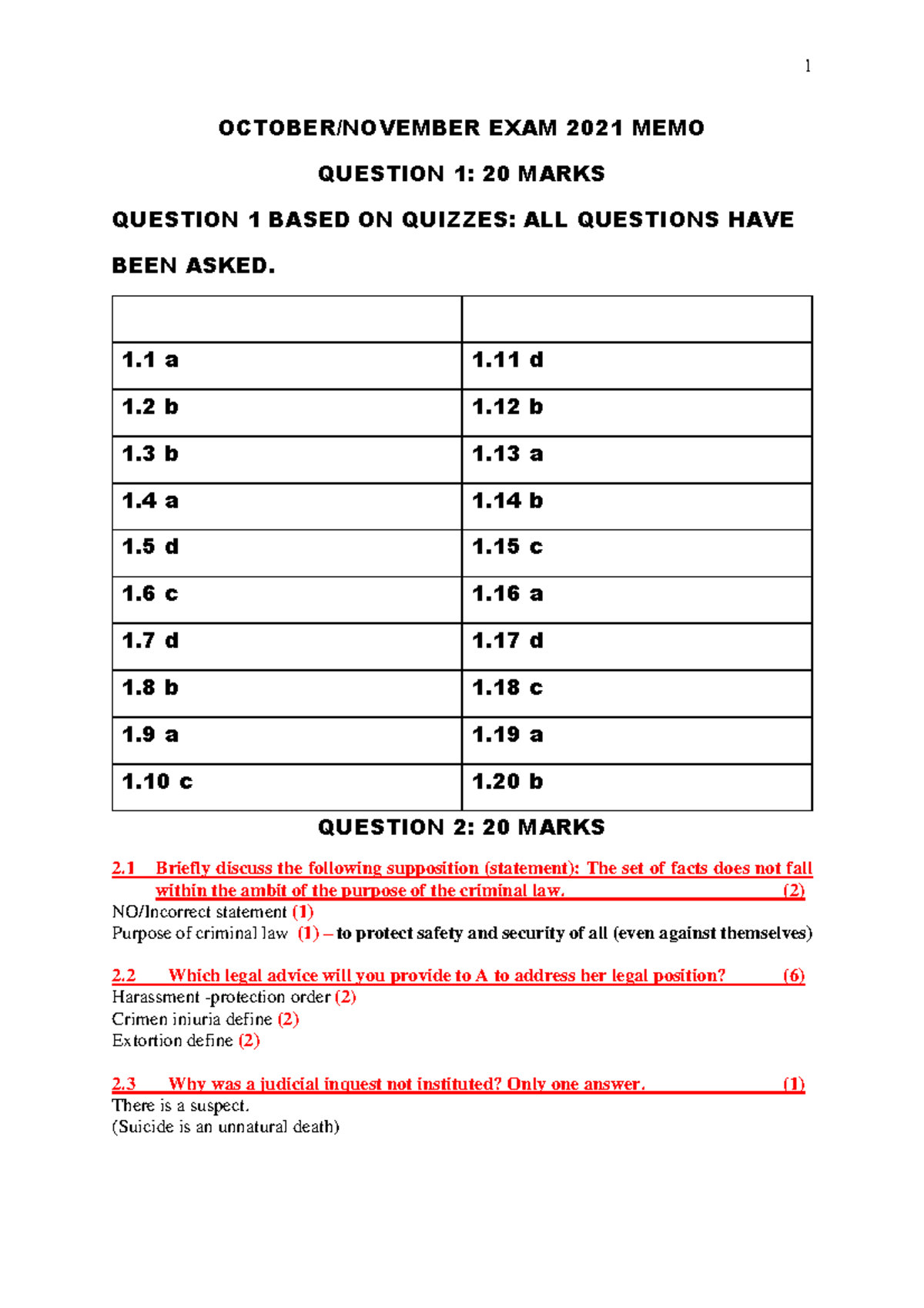 First Paper MEMO 2021 - Memorundum - 1 OCTOBER/NOVEMBER EXAM 2021 MEMO ...