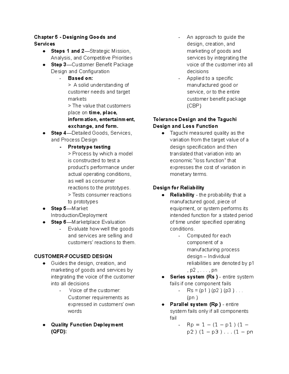 TQM Chapters 5-7 - Just a reviewer - Chapter 5 - Designing Goods and ...