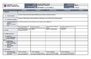 DLL Science 6 Q1 W5 - daily lesson log - GRADES 1 to 12 DAILY LESSON LOG School: ALFONSO CENTRAL ...