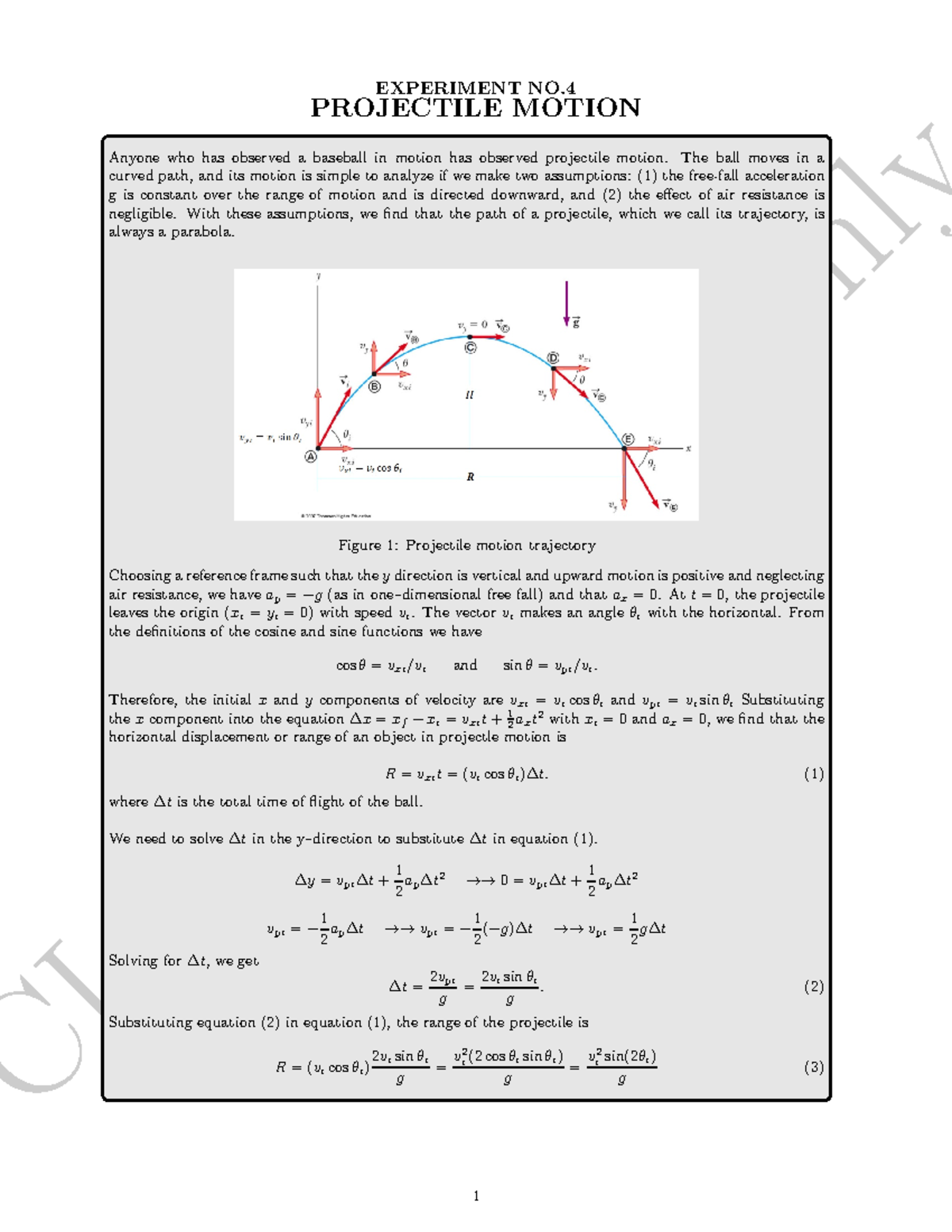 Projectile Motion Procedure 2 no 20 andf80 degrees 1 - CLSU DMP Use ...