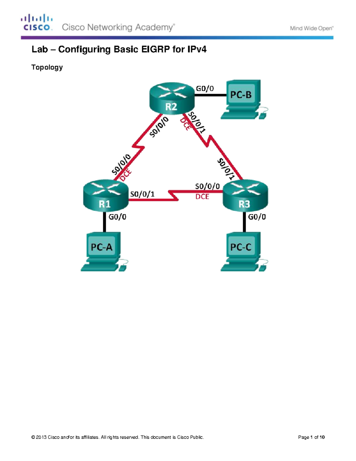 Lab Configuring Basic Eigrp for IPv4 Top - Topology Addressing Table ...
