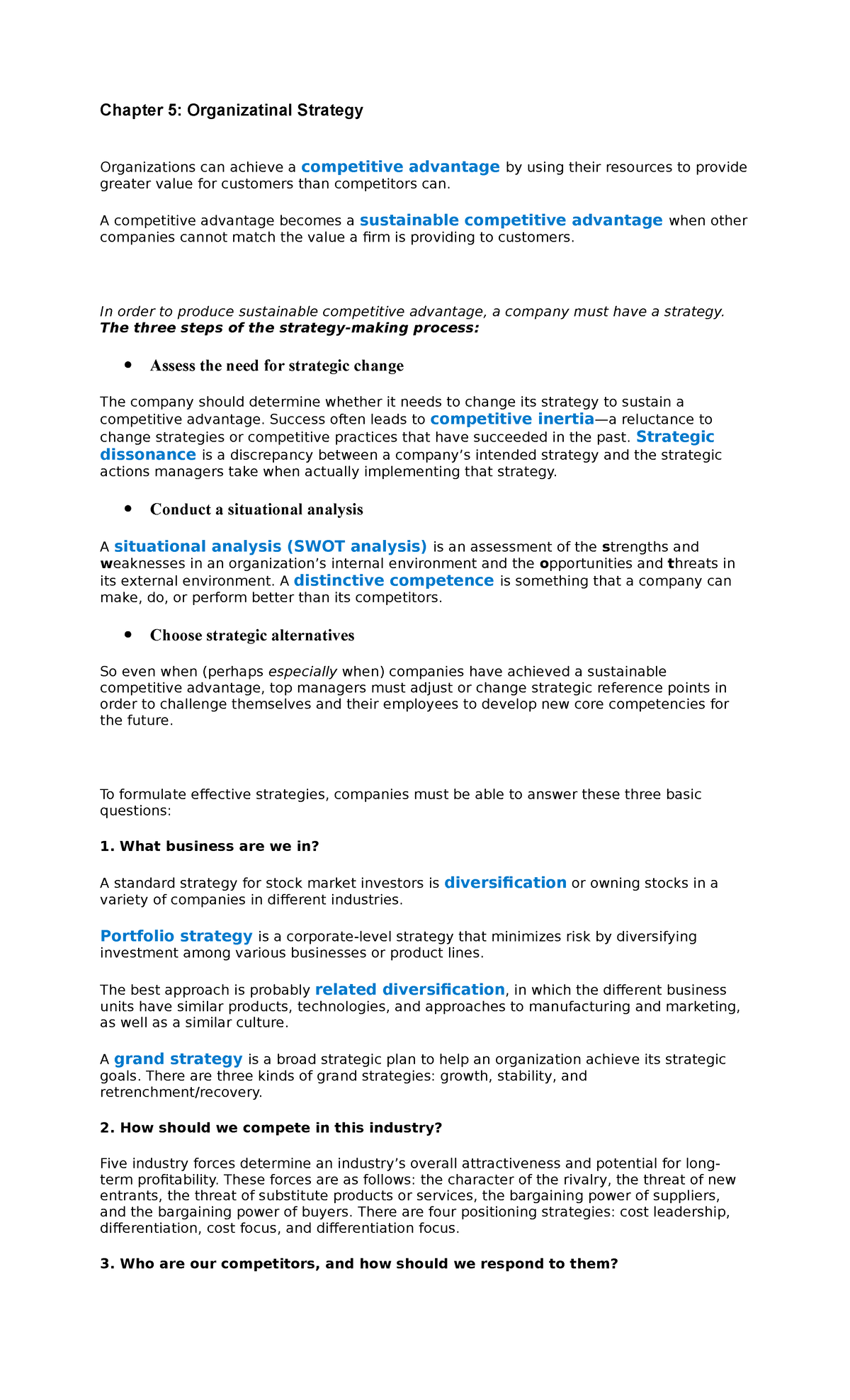 Principles of Management Ch. 5 - Chapter 5: Organizatinal Strategy ...