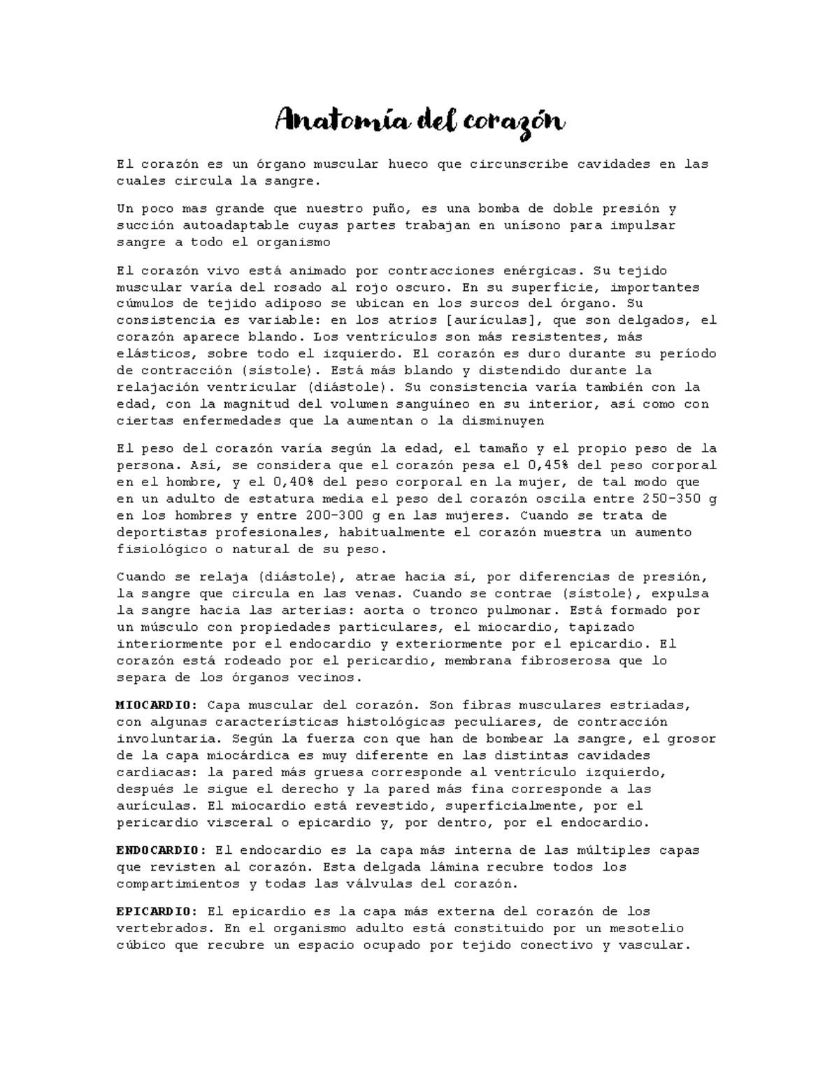 Resumen anatomia del cpr - Warning: TT: undefined function: 32 Anatomía del corazón El corazón ...