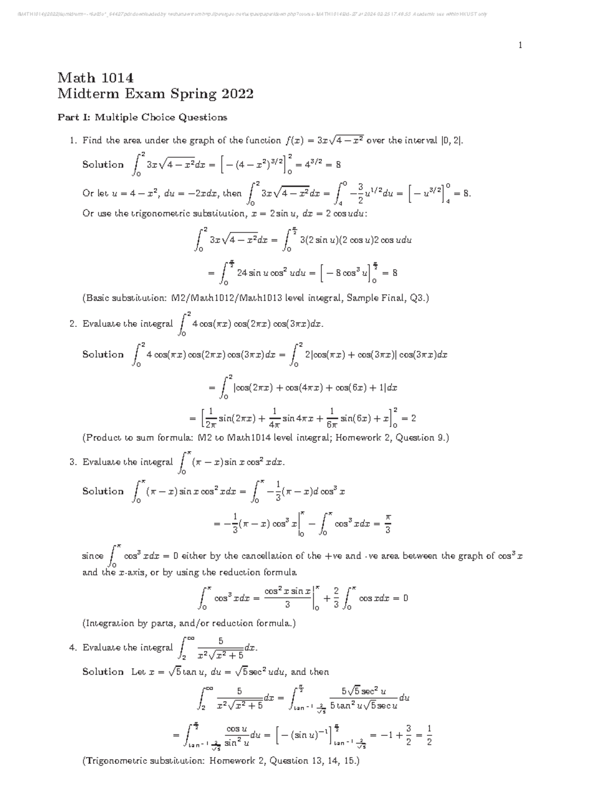 MATH10142022 smidtermt 6a03o 64427 - 1 Math 1014 Midterm Exam Spring ...