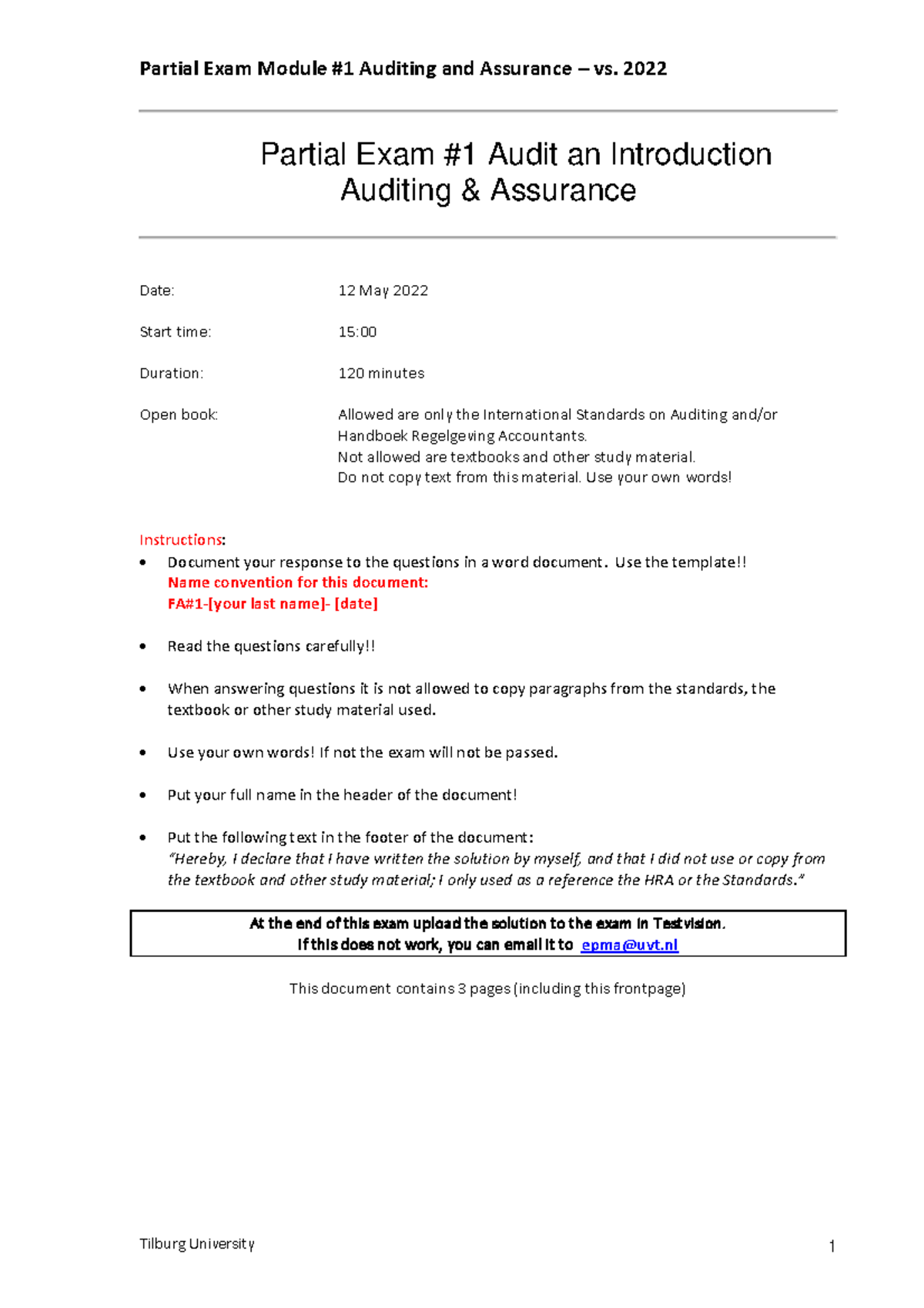 EPMA Partial exam 1 Audit an Introduction May 2022 - Partial Exam ...