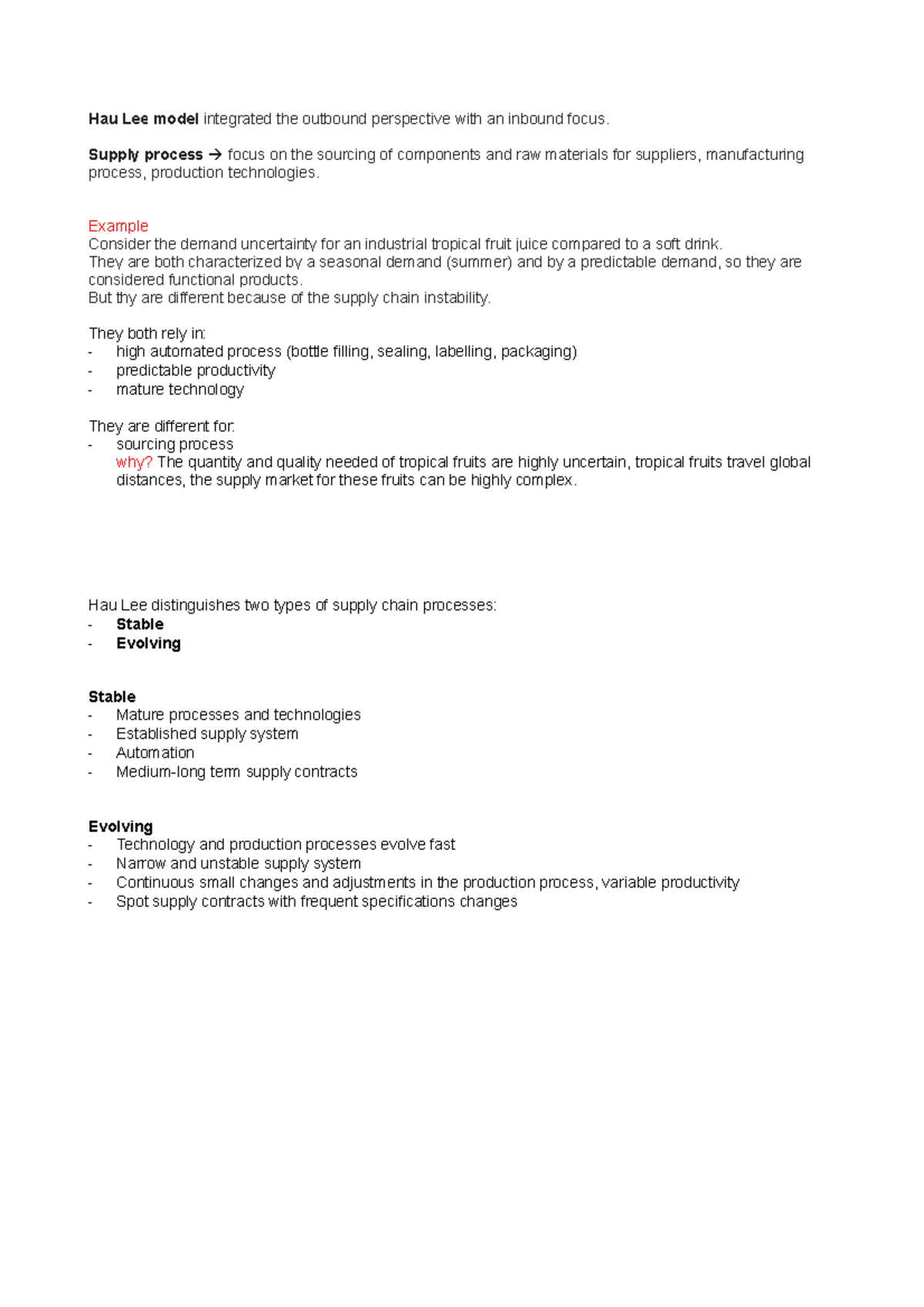Hau Lee Model - Supply process focus on the sourcing of components and ...