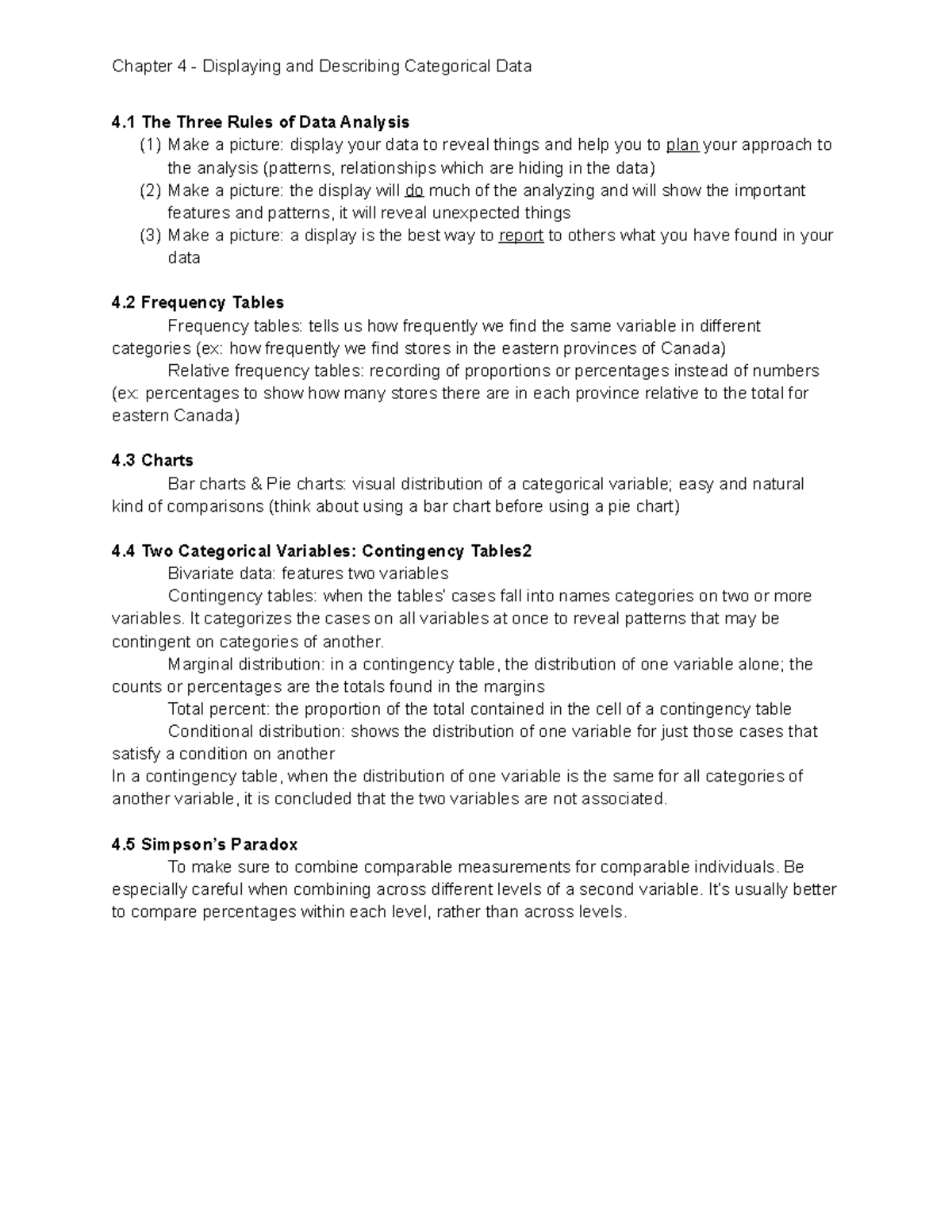 Chapter 4 - Lecture and textbook notes - Chapter 4 - Displaying and ...
