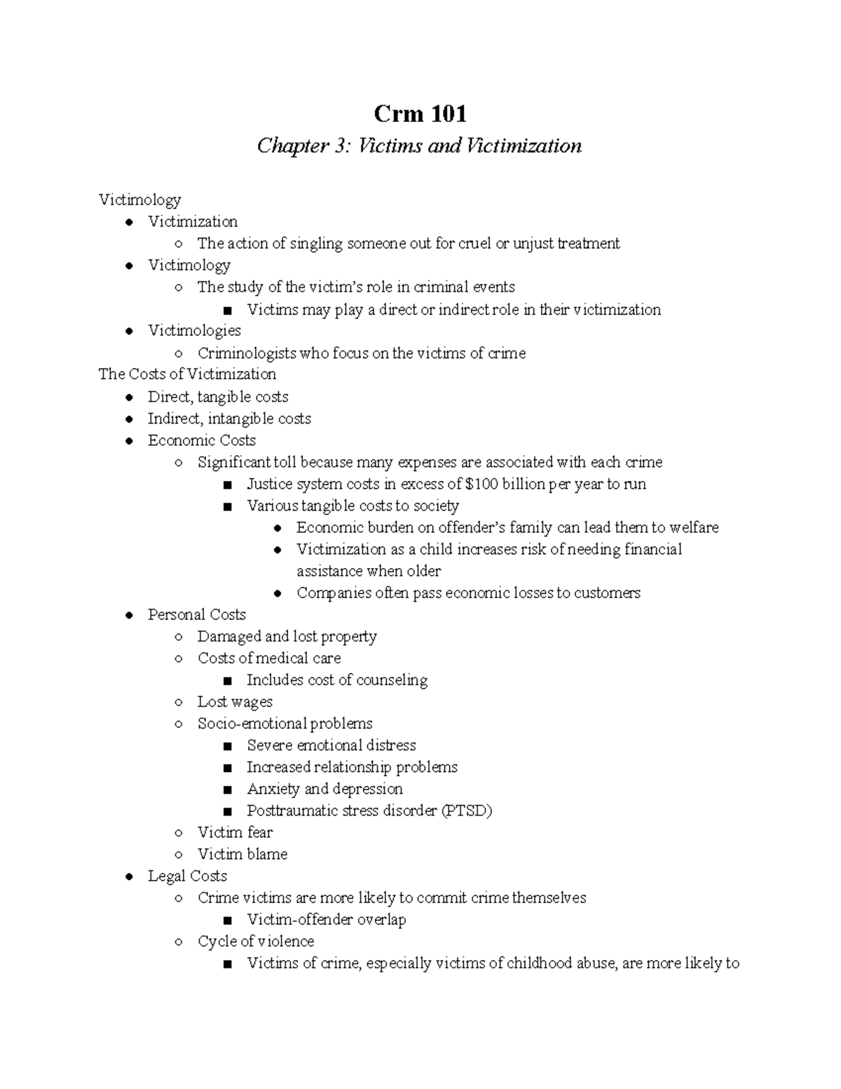 Crm 101 Chapter 3 - Victims and Victimization - Crm 101 Chapter 3: Victims and Victimization ...
