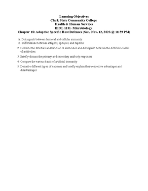 Chapter 5 Learning Objectives CB - Learning Objectives Clark State ...