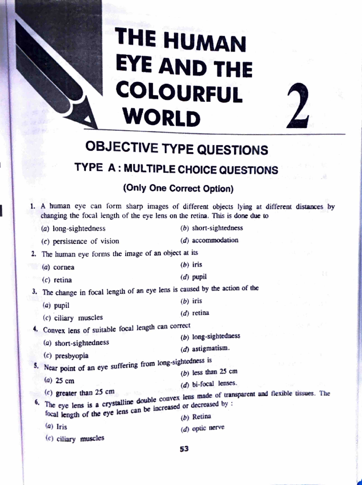 Human eye and colourful world objective type questions - THE HUMAN EYE ...