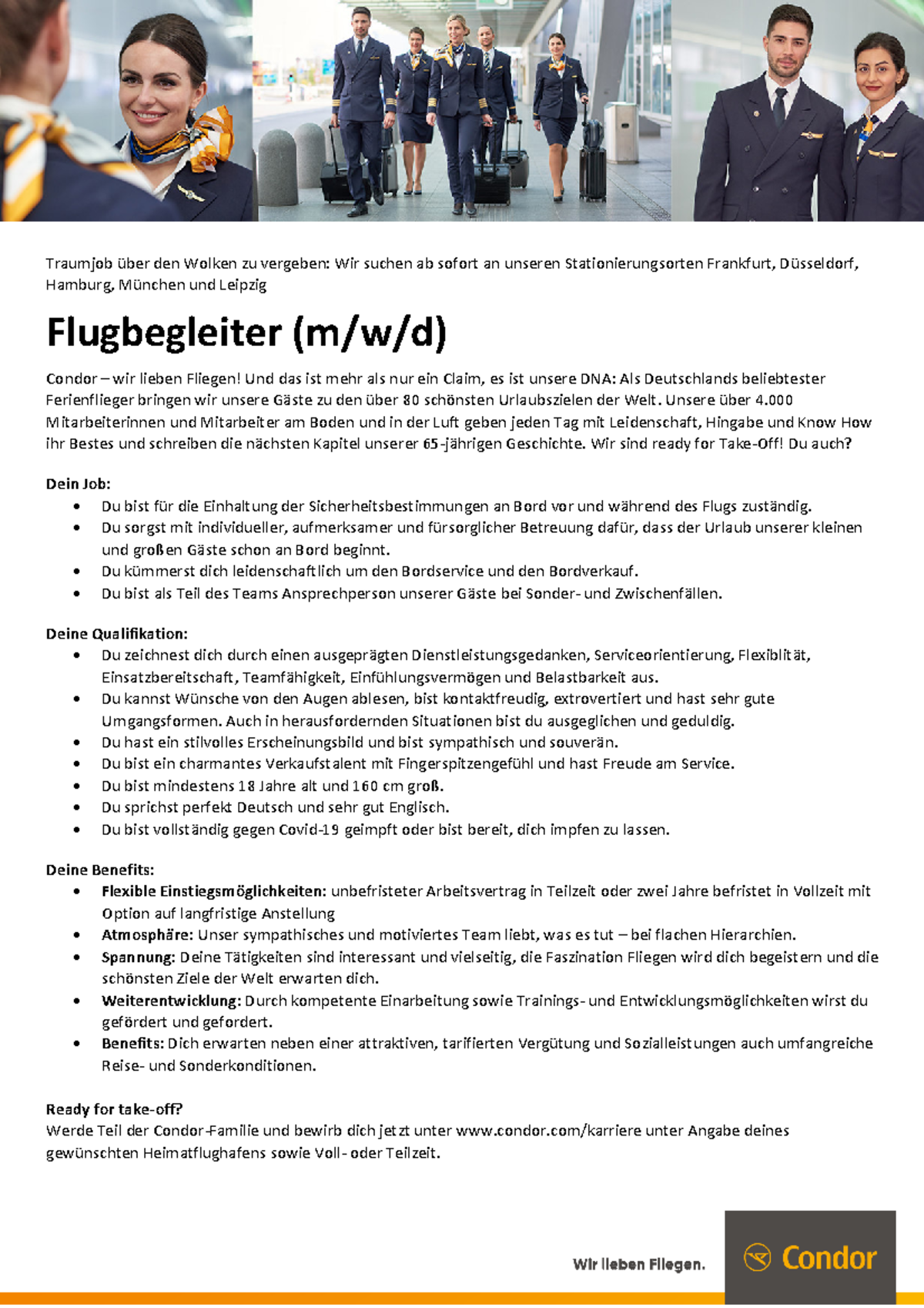 Condor airlines cabin crew - Traumjob über den Wolken zu vergeben: Wir ...